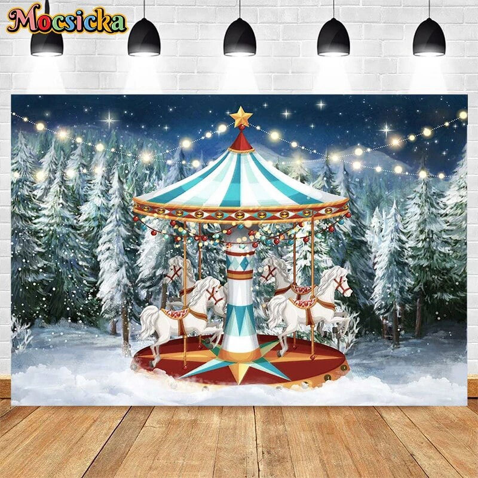 Winter Snow Forest Backdrop for Photography Kids Carousel Christmas ...