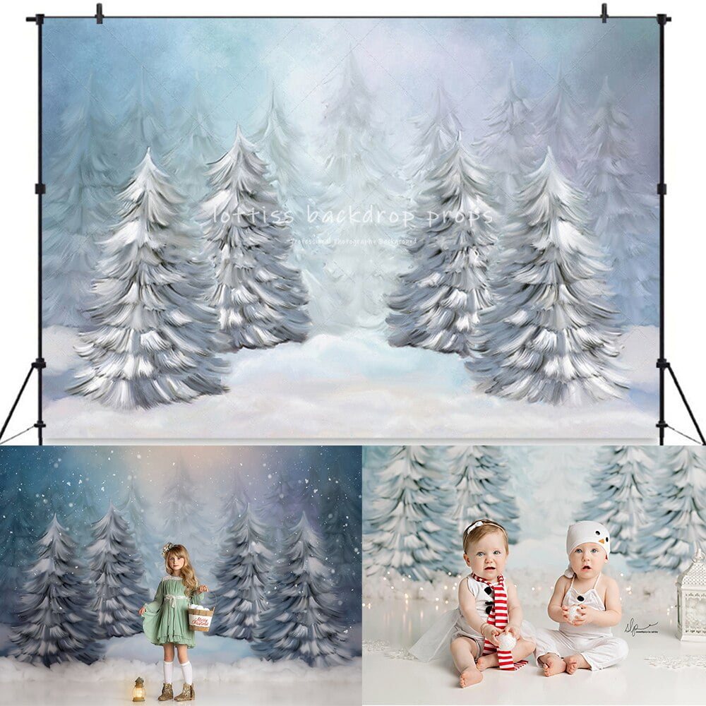 Winter Snow Forest Backdrops Series-One Mountains Pine Snowflake Reindeer Photography ...