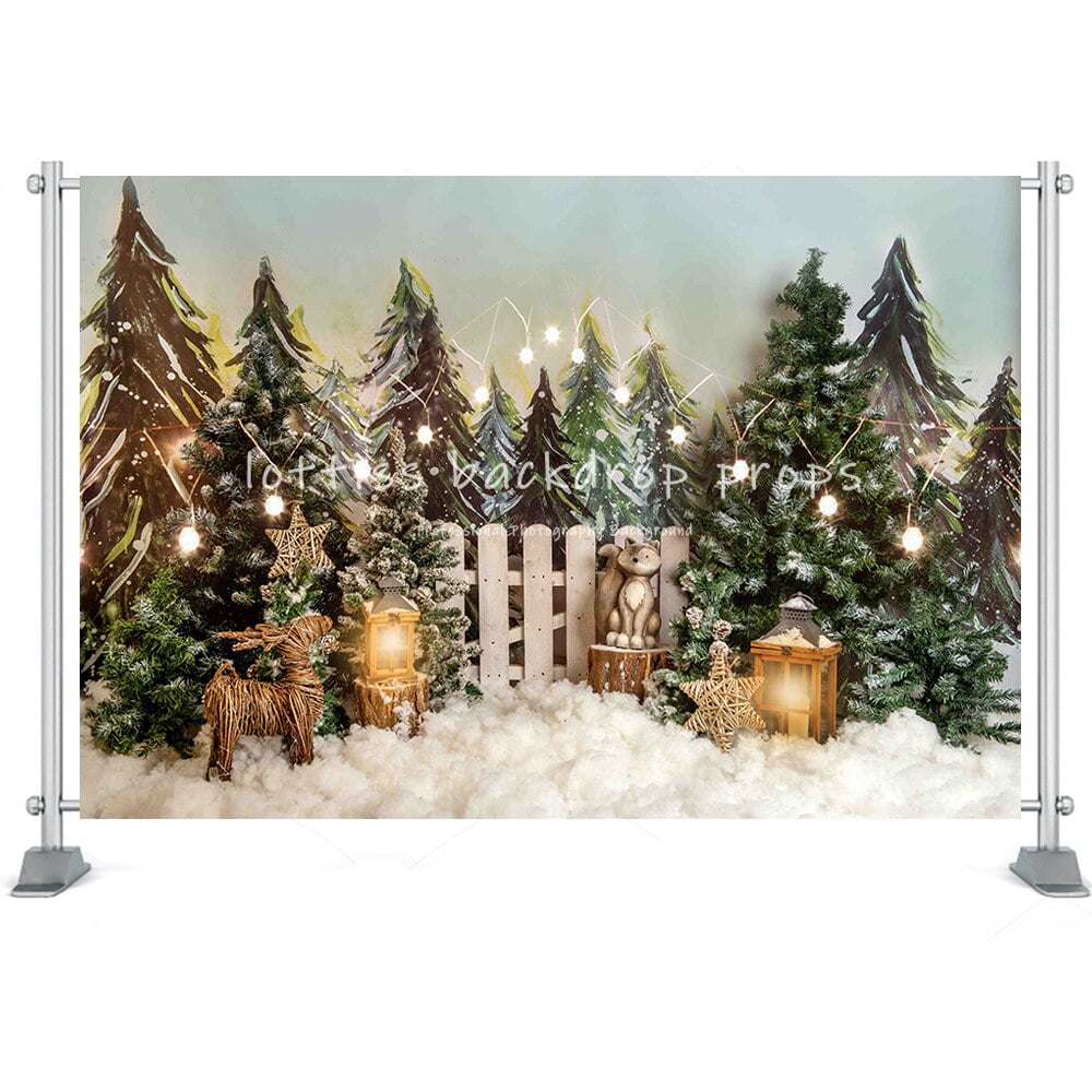 Winter Snow Forest Backdrops Series-Two Mountains Pine Snowflake Reindeer Photography ...