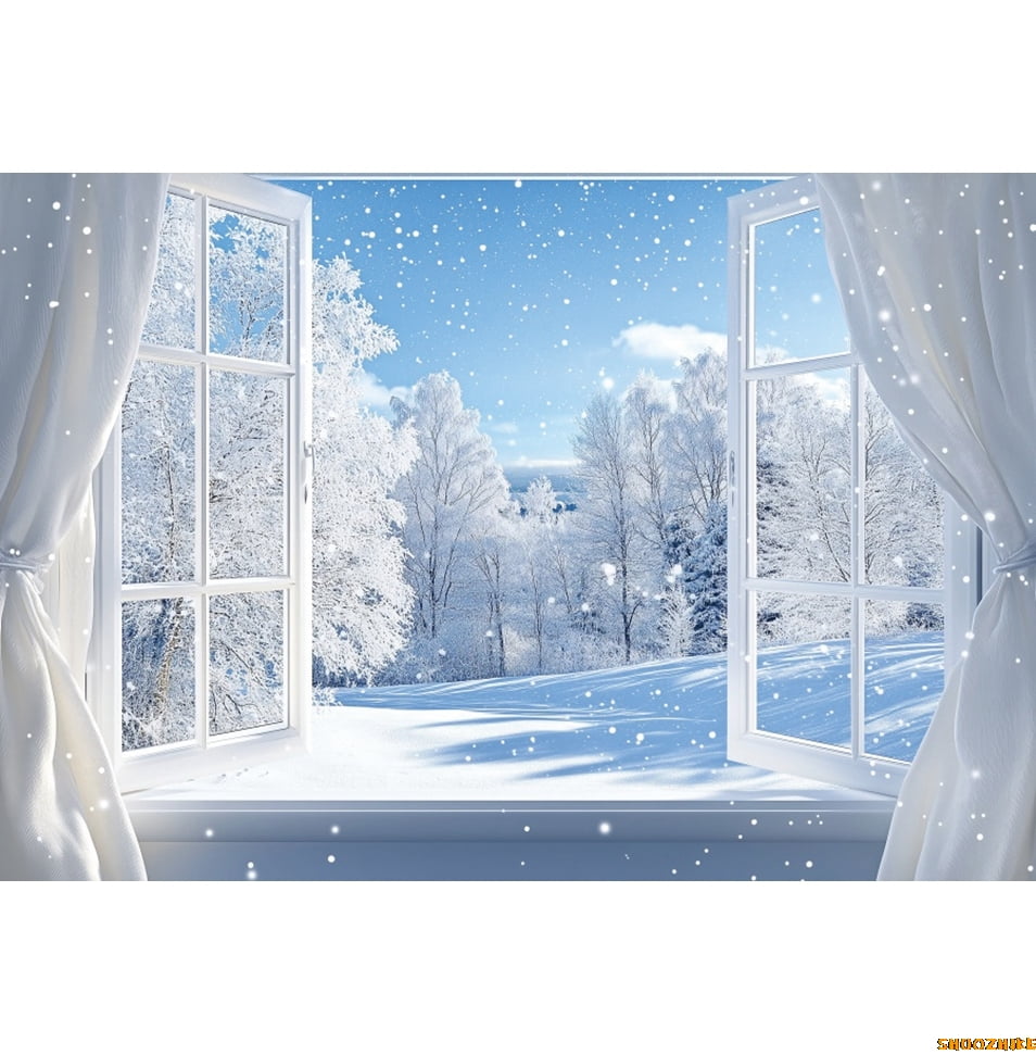 Winter Snow Forest Window Backdrop Living Room Wall r Kid Family ...