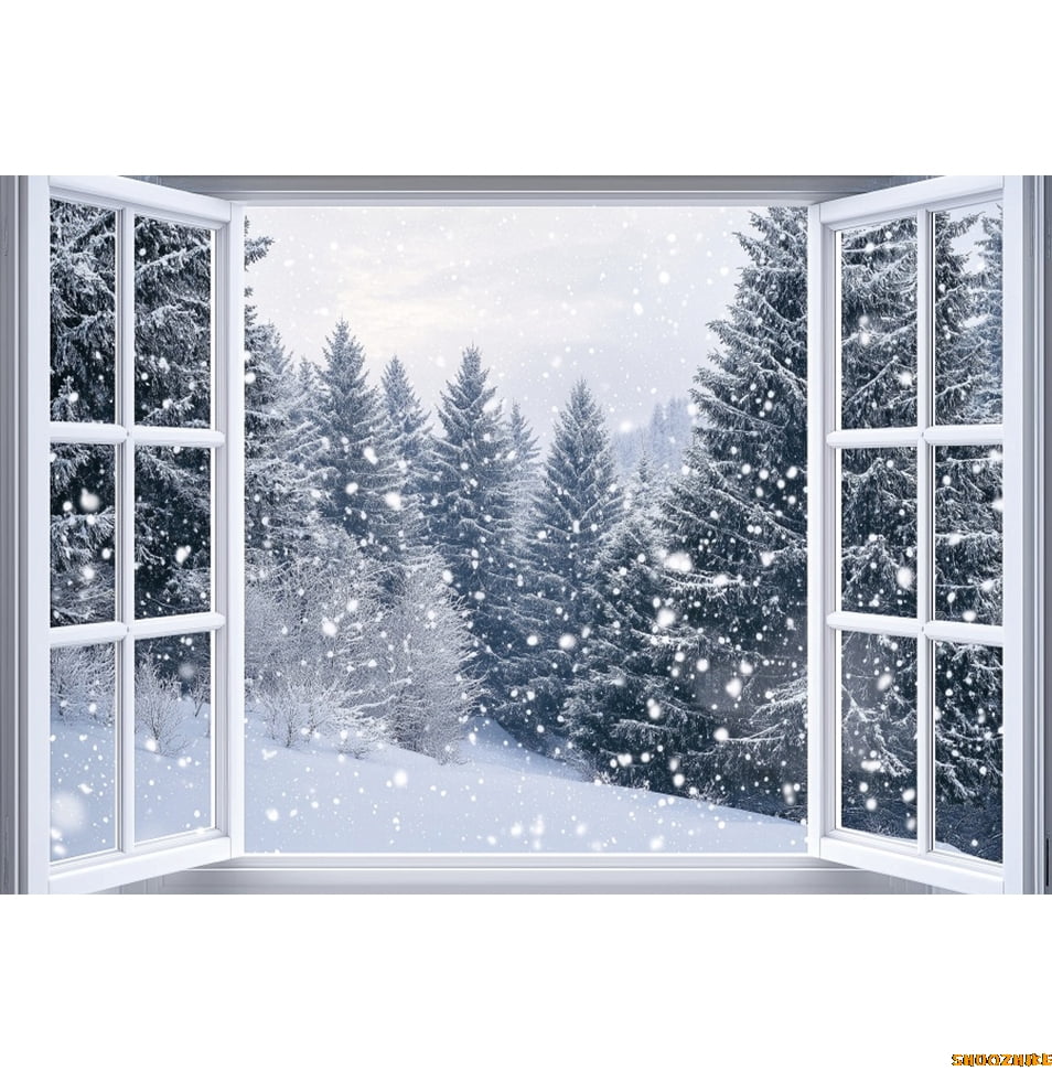 Winter Snow Forest Window Backdrop Living Room Wall r Kid Family ...