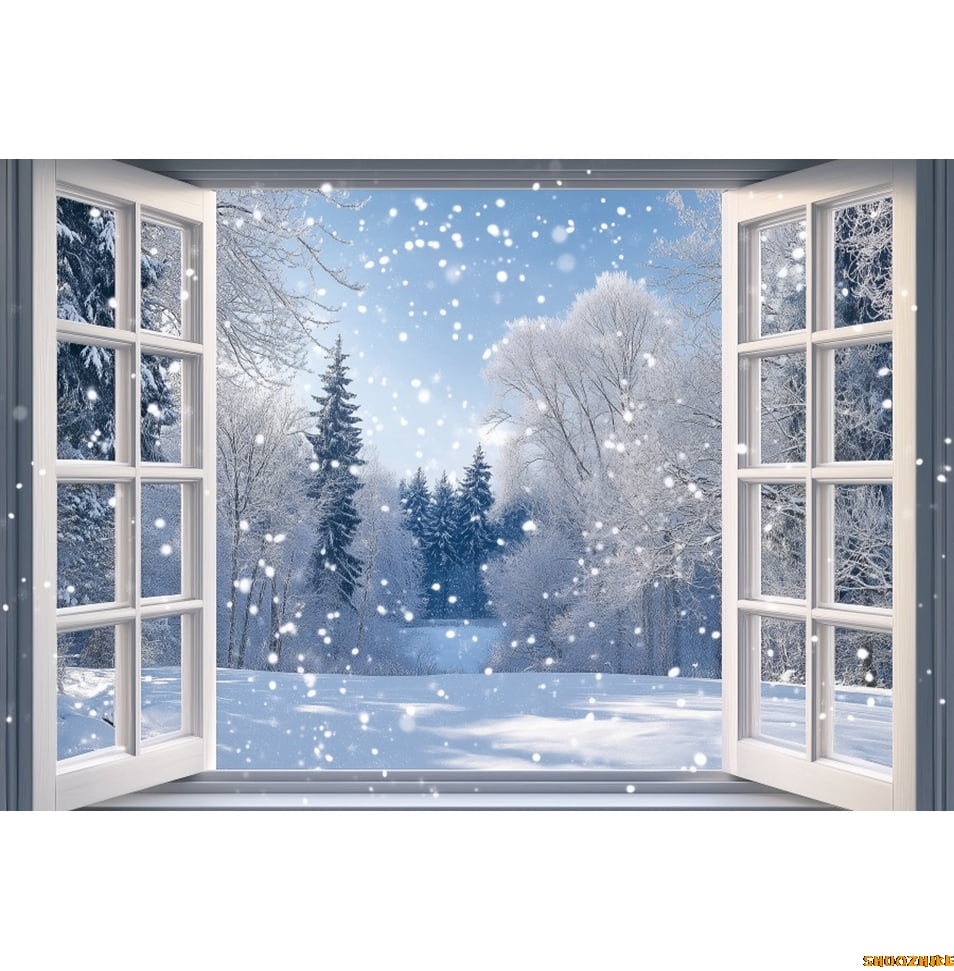 Winter Snow Forest Window Backdrop Living Room Wall r Kid Family ...
