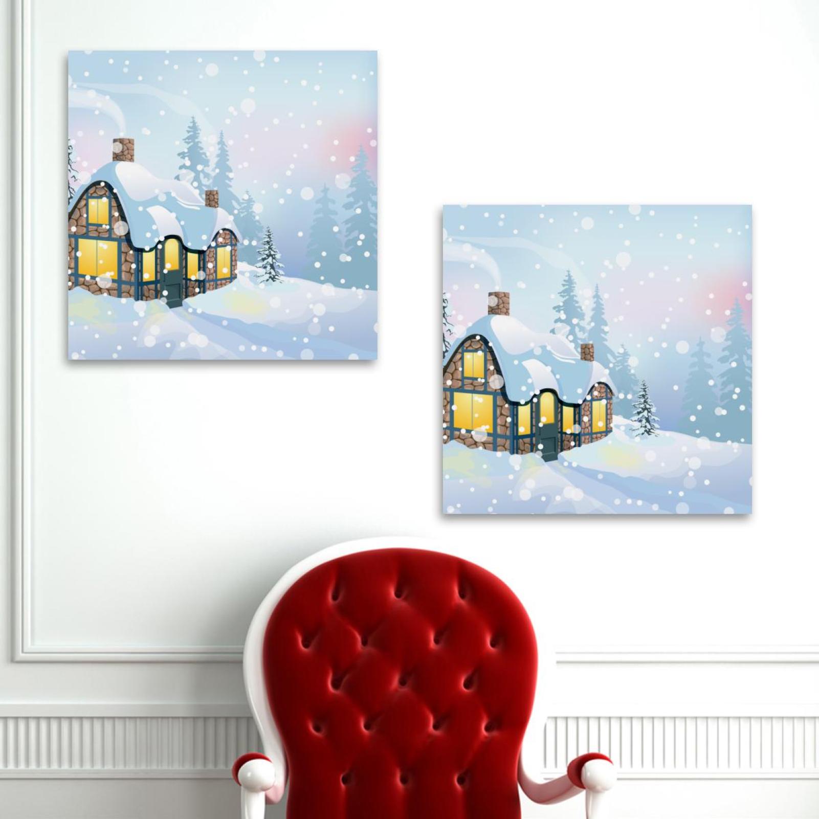 Winter Snow House 2PC Canvas Wall Art Paintings for Living Room Canvas ...