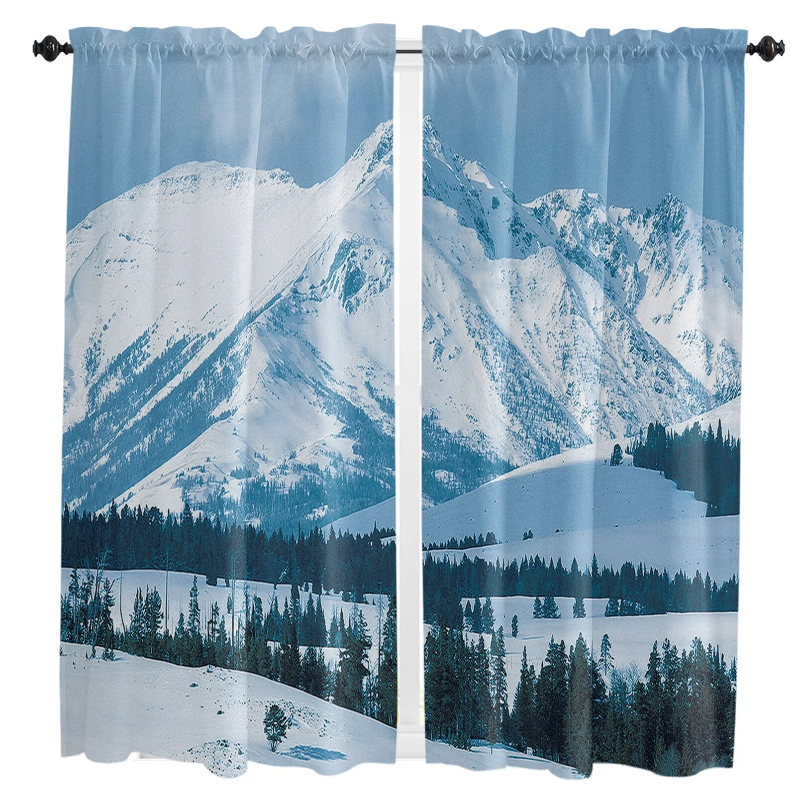 Winter Snow Mountain Morning Scenery House Window Curtains for Living ...