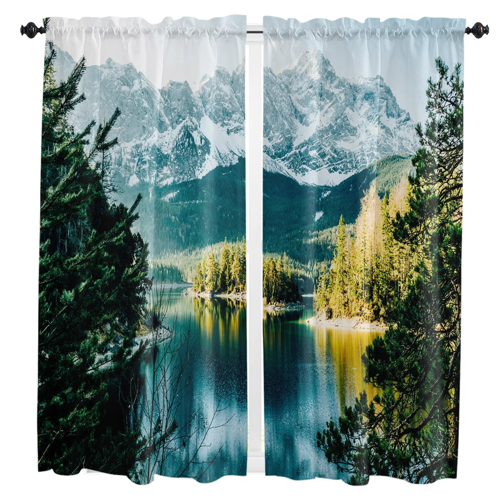 Winter Snow Mountain Morning Scenery House Window Curtains for Living ...