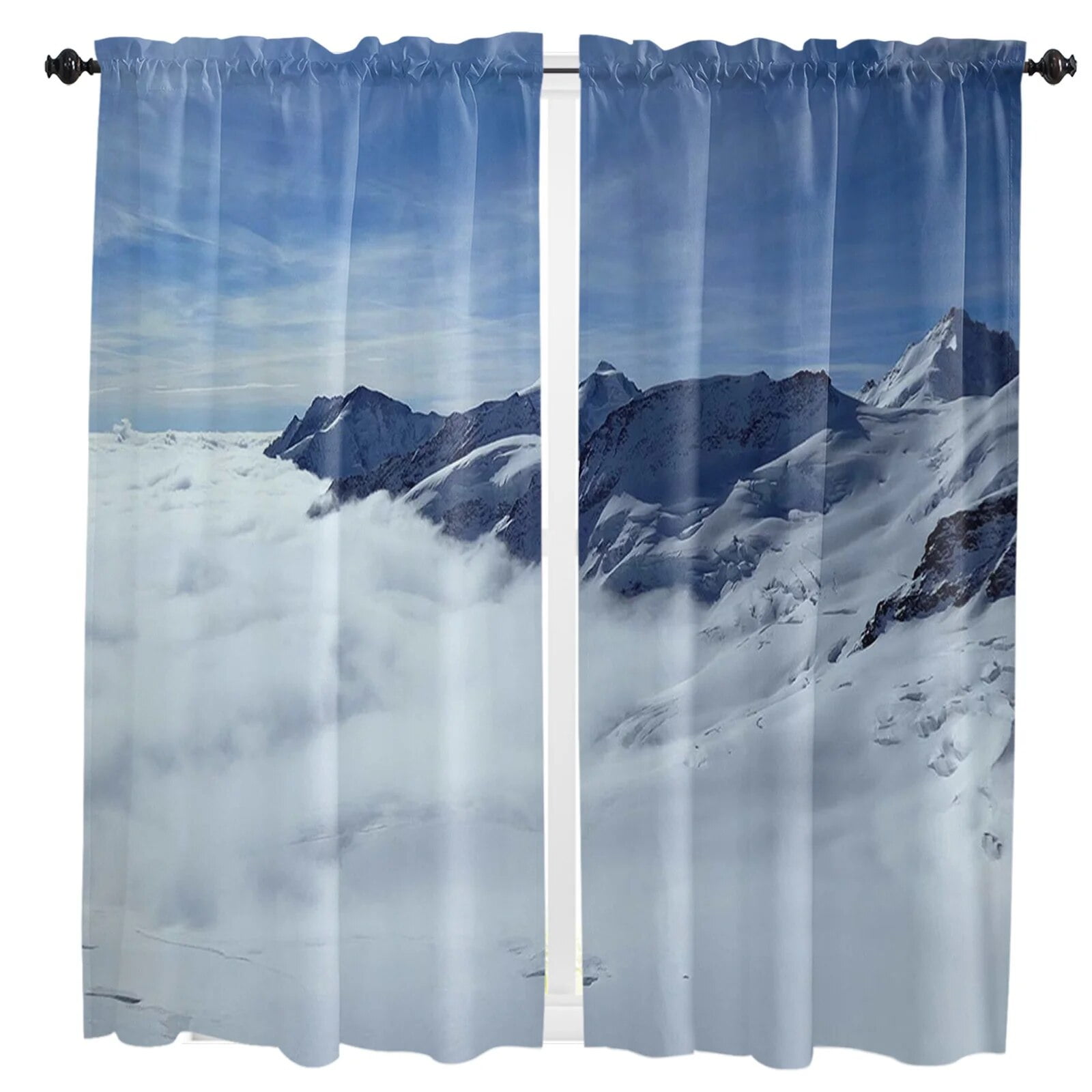 Winter Snow Mountain Morning Scenery House Window Curtains for Living ...