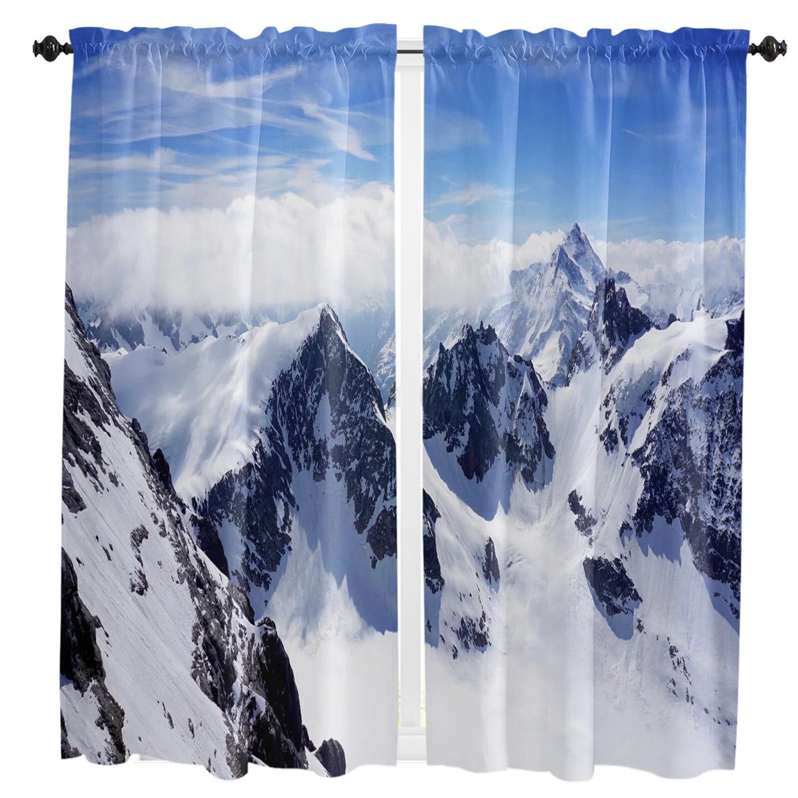 Winter Snow Mountain Morning Scenery House Window Curtains for Living ...