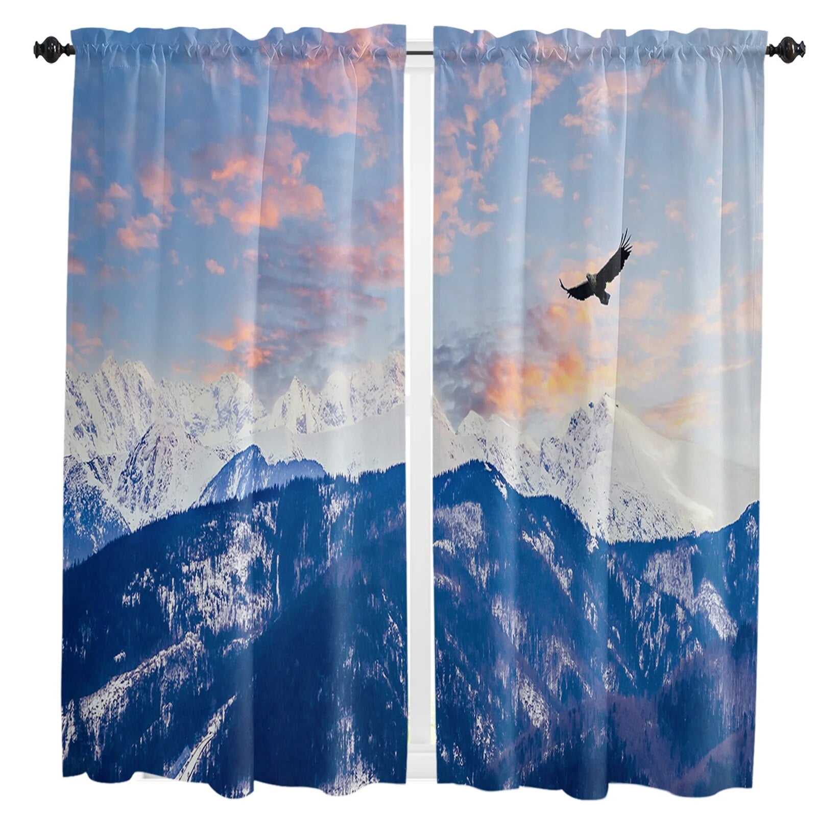 Winter Snow Mountain Morning Scenery House Window Curtains for Living ...