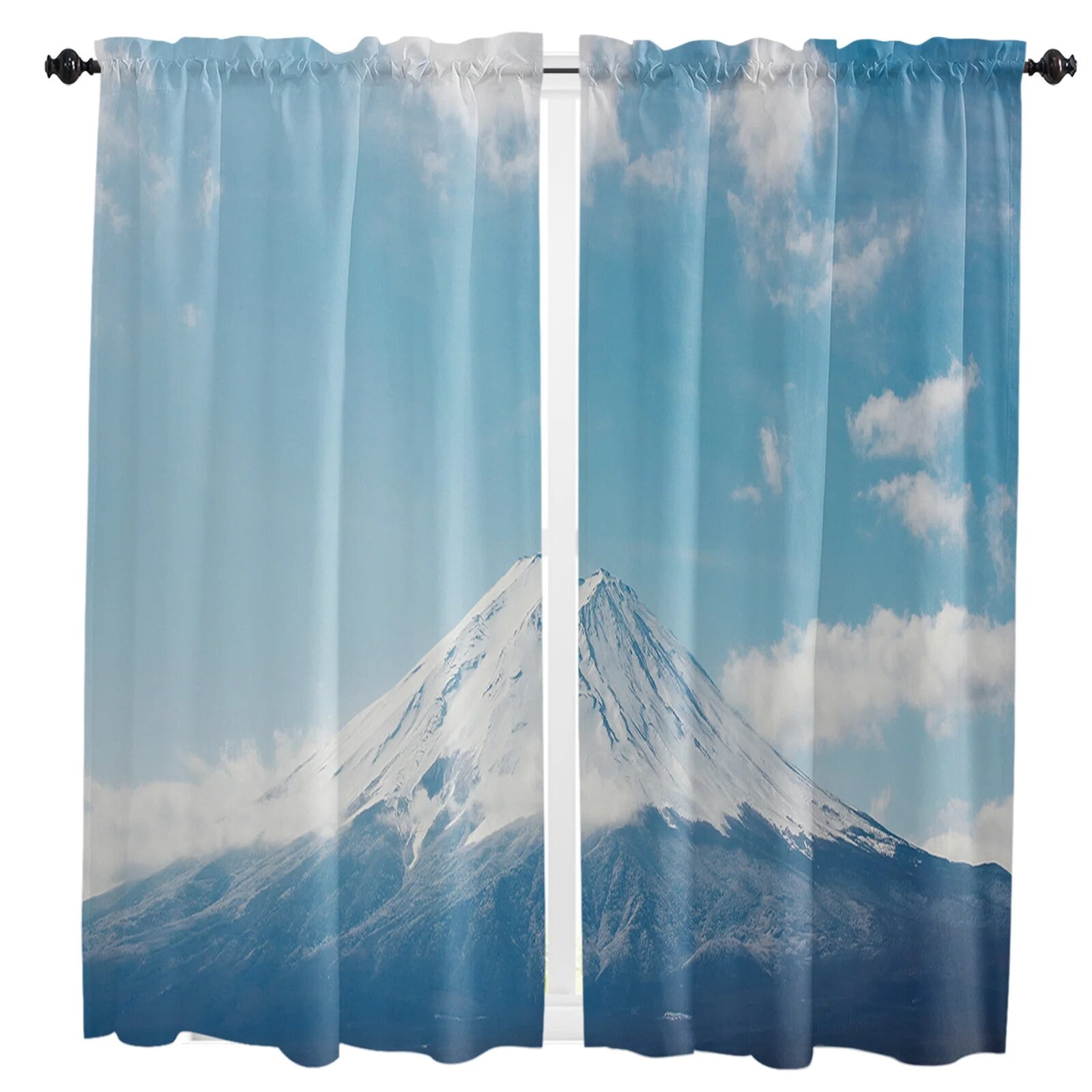 Winter Snow Mountain Morning Scenery House Window Curtains for Living ...