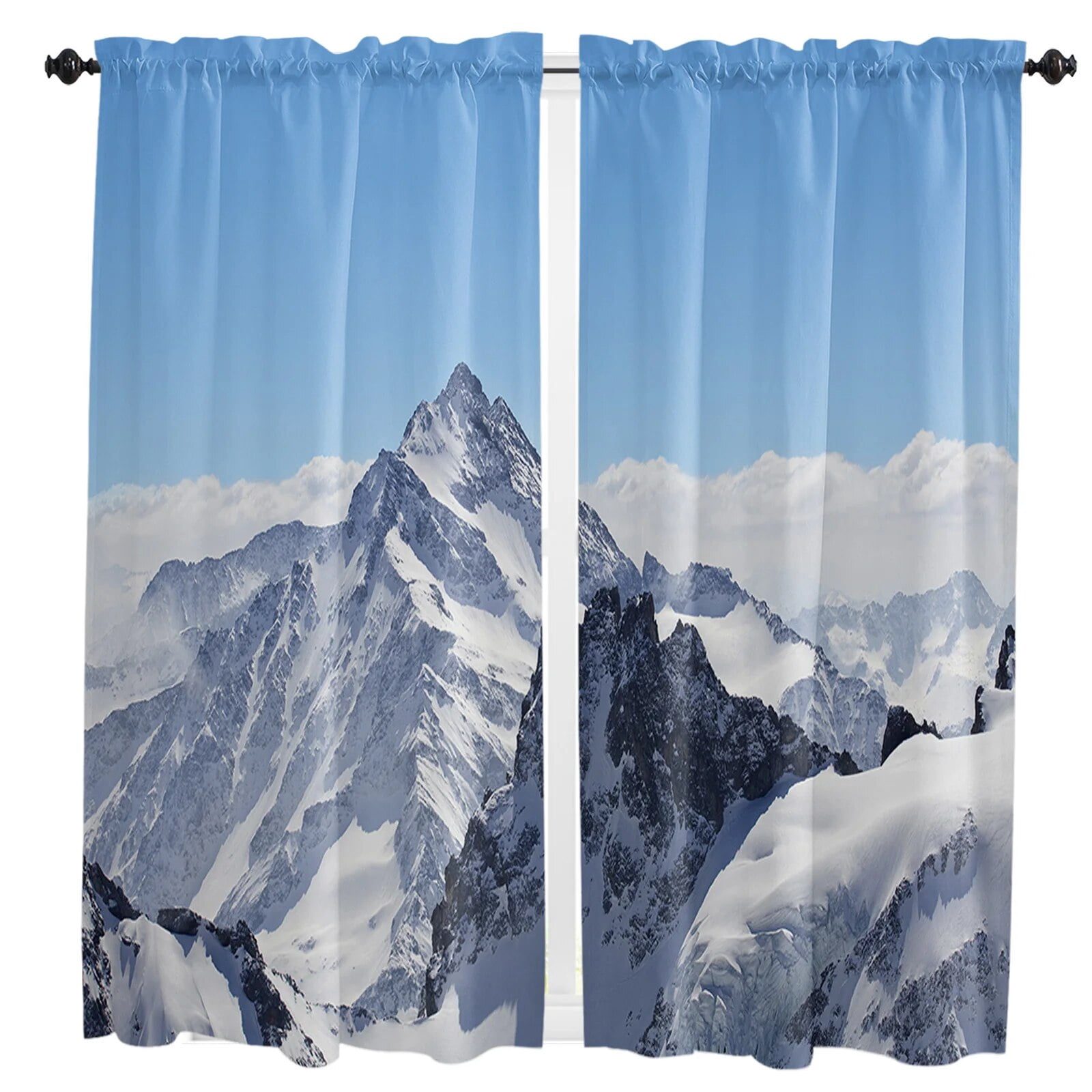 Winter Snow Mountain Morning Scenery House Window Curtains for Living ...