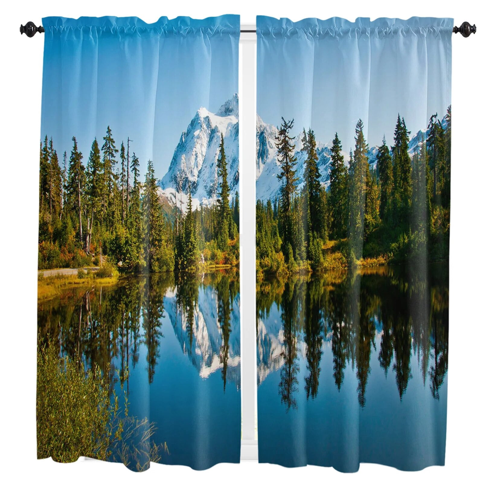 Winter Snow Mountain Morning Scenery House Window Curtains for Living ...