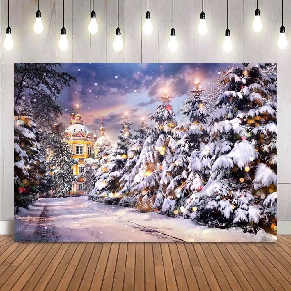 Winter Snow Pine Forest Photography Backdrop Merry Christmas Evening ...