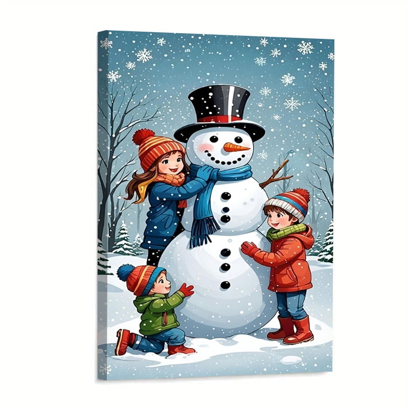 Winter Snow Scene Frameless Decorative Painting - Three Children Making ...