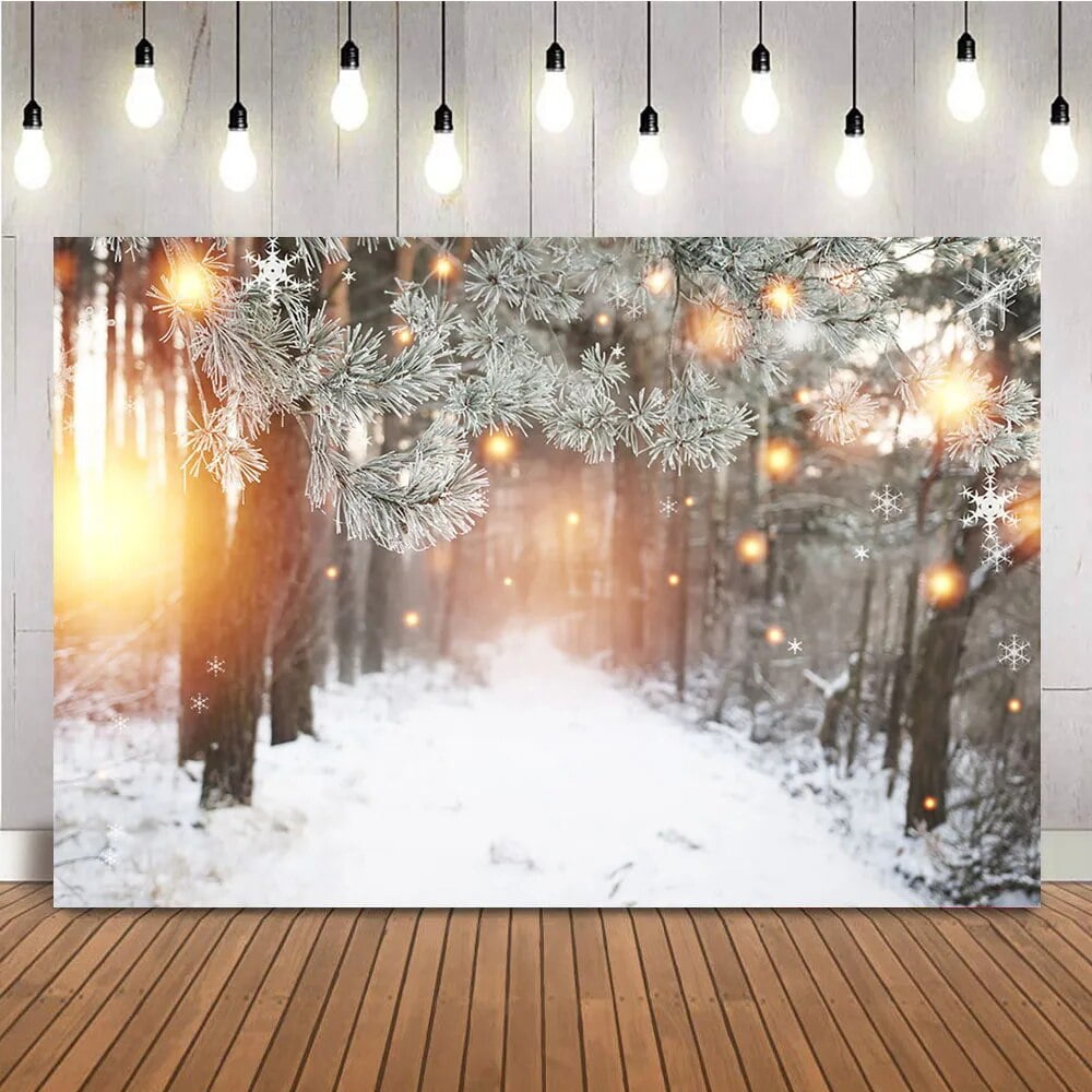 Winter Snow Scenery Photography Backdrop Christmas Pine Tree Snow ...