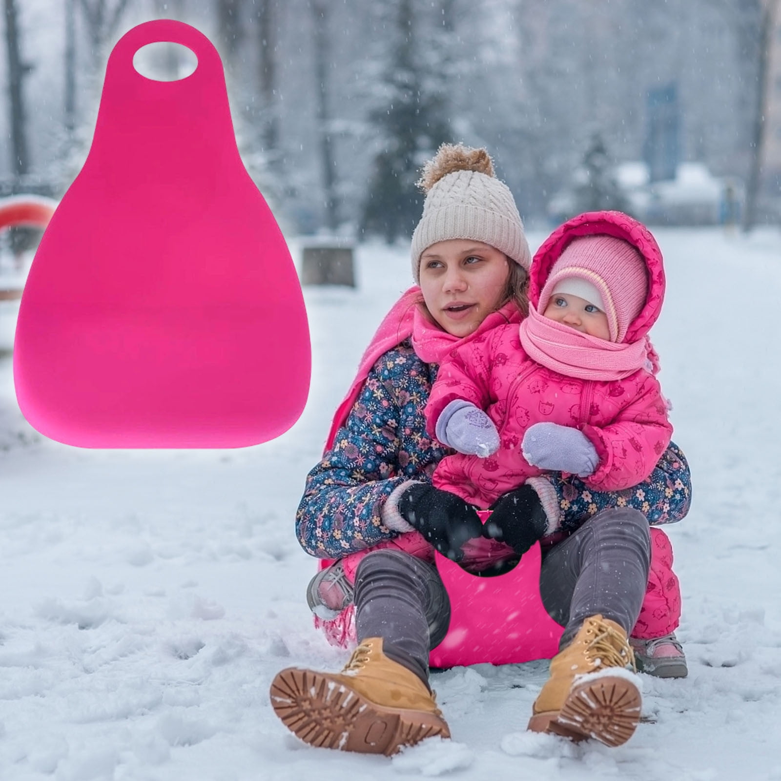 Winter Snow Sled for Kids and Adults, Portable Plastic Sleds with Pull ...