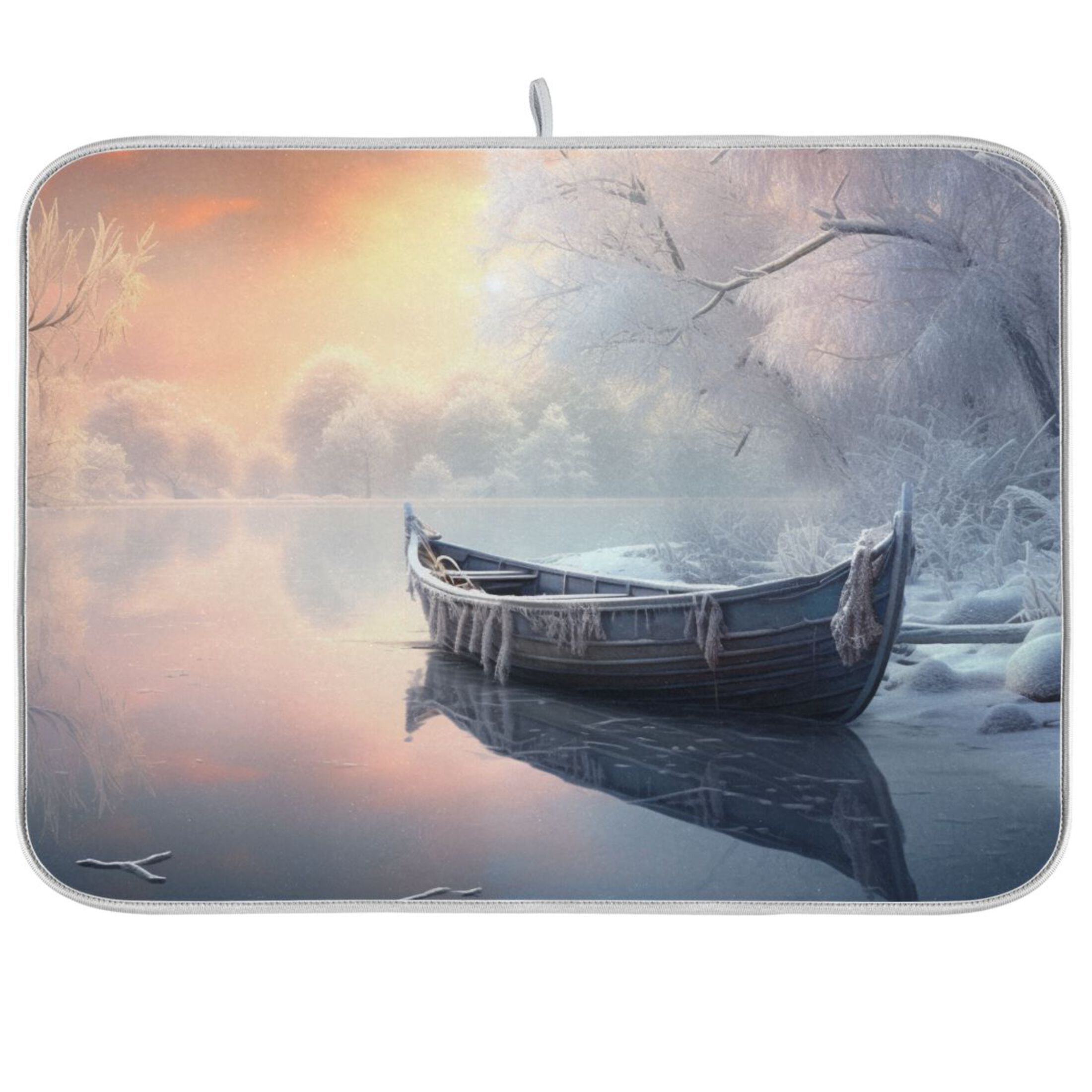 Winter Snow with Boat Dish Drying Mat Microfiber Kitchen Pad Large ...