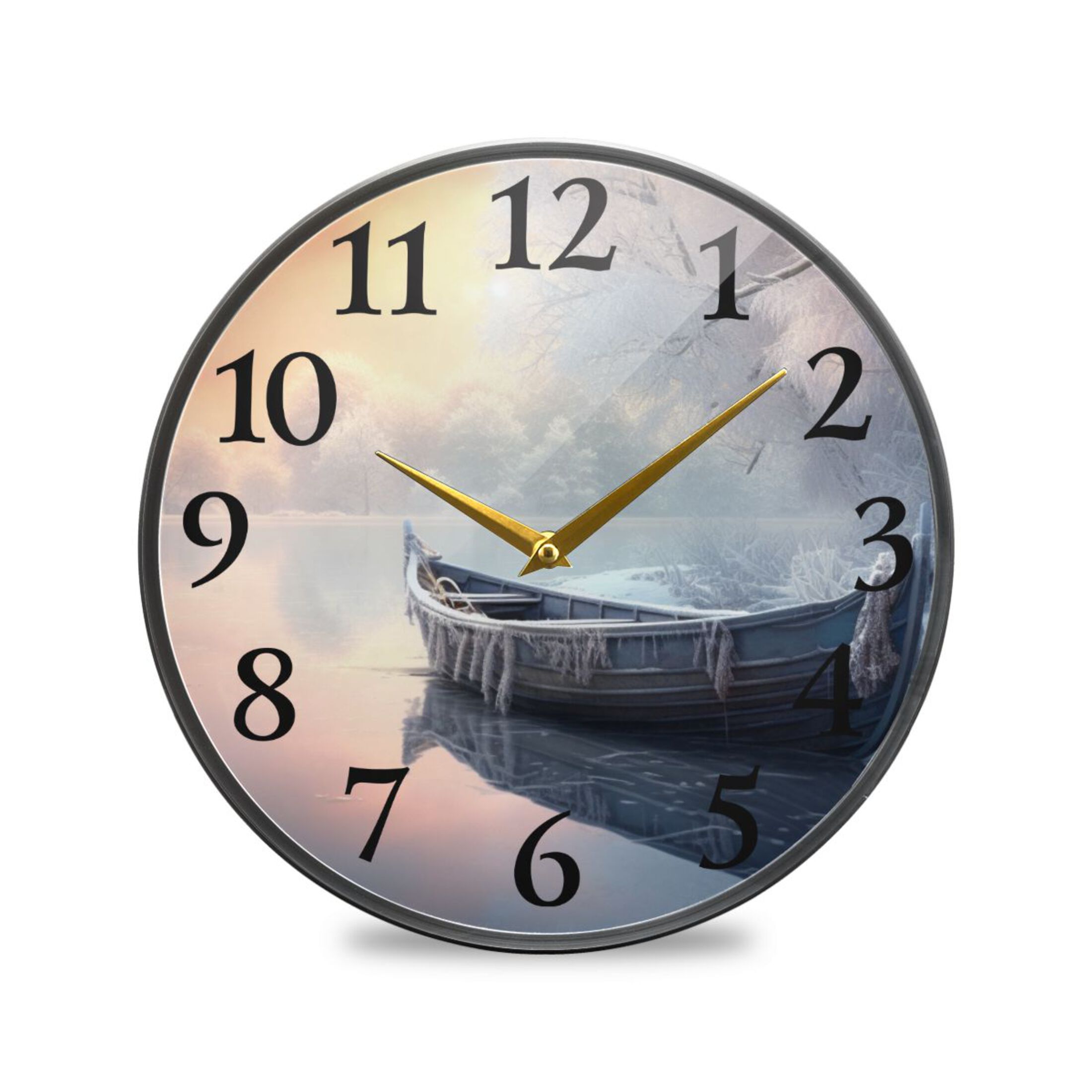 Winter Snow with Boat Wall Clocks Battery Operated 9.5 Inch Round Clock ...