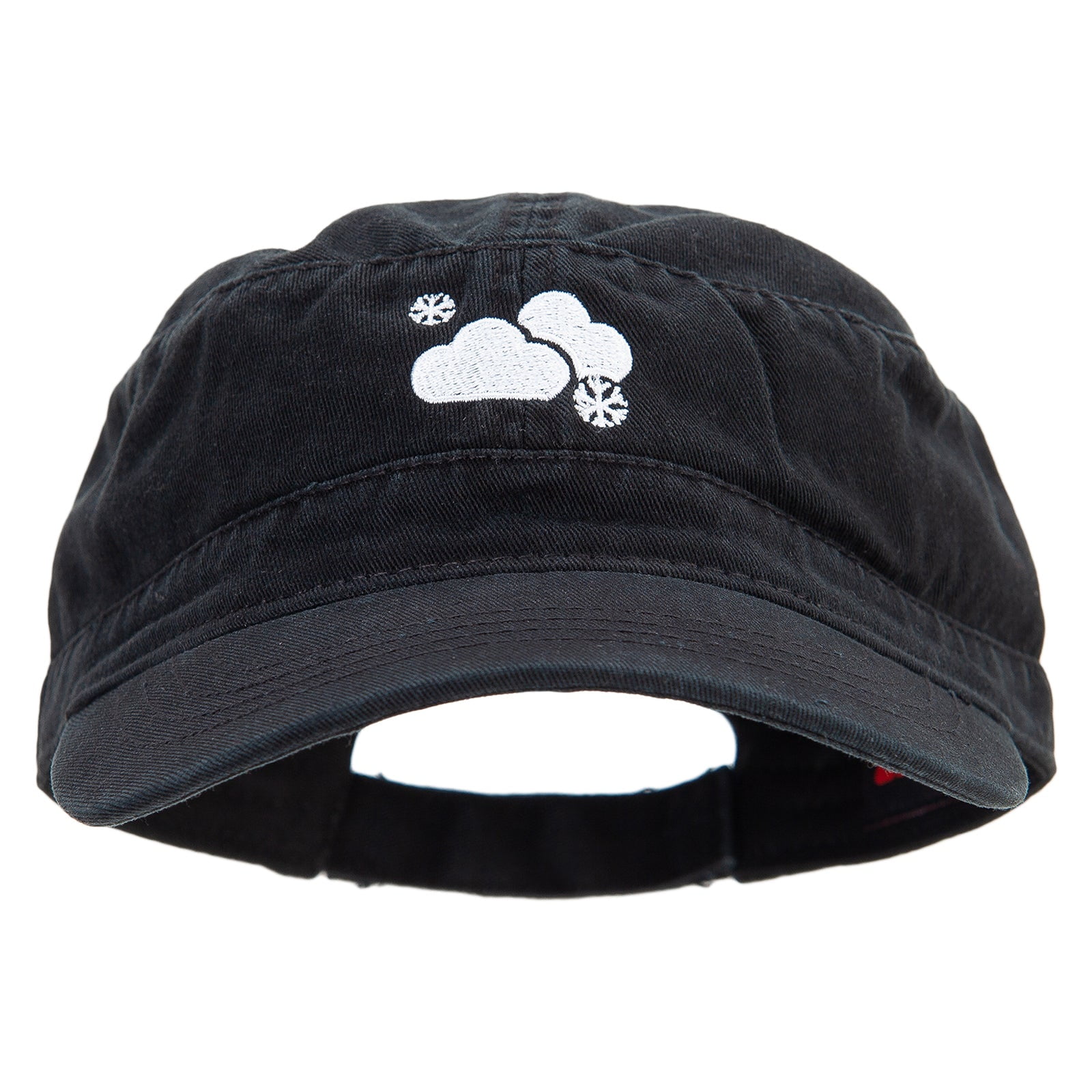 Winter Snowfall Embroidered Garment Washed Adjustable Army Cap - Black ...