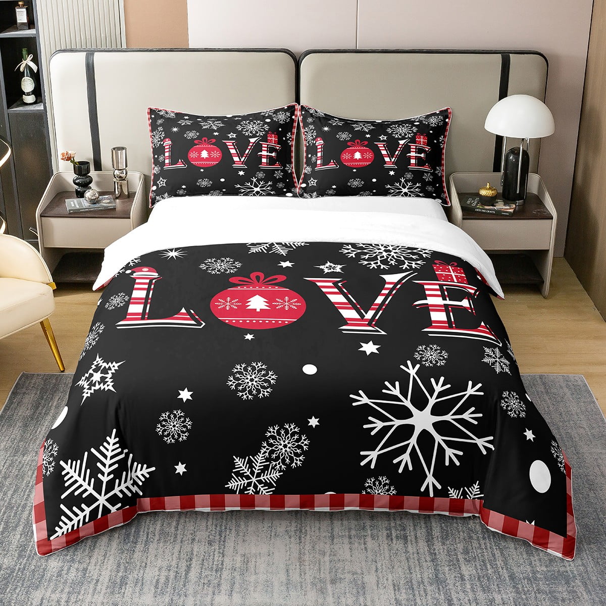 Winter Snowflake 100% Cotton Duvet Cover Queen,Christmas Tree White ...
