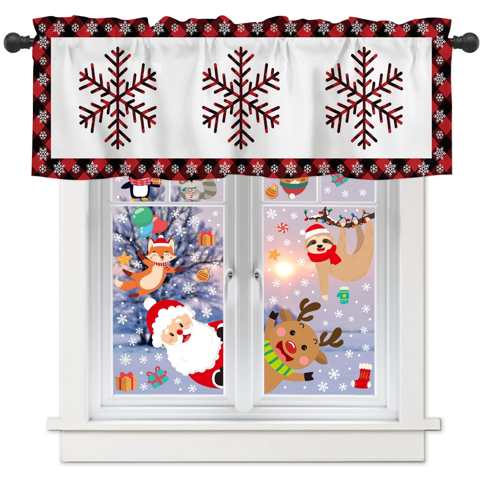 Winter Snowflake Christmas Snow Red Buffalo Plaid Window Valances for ...