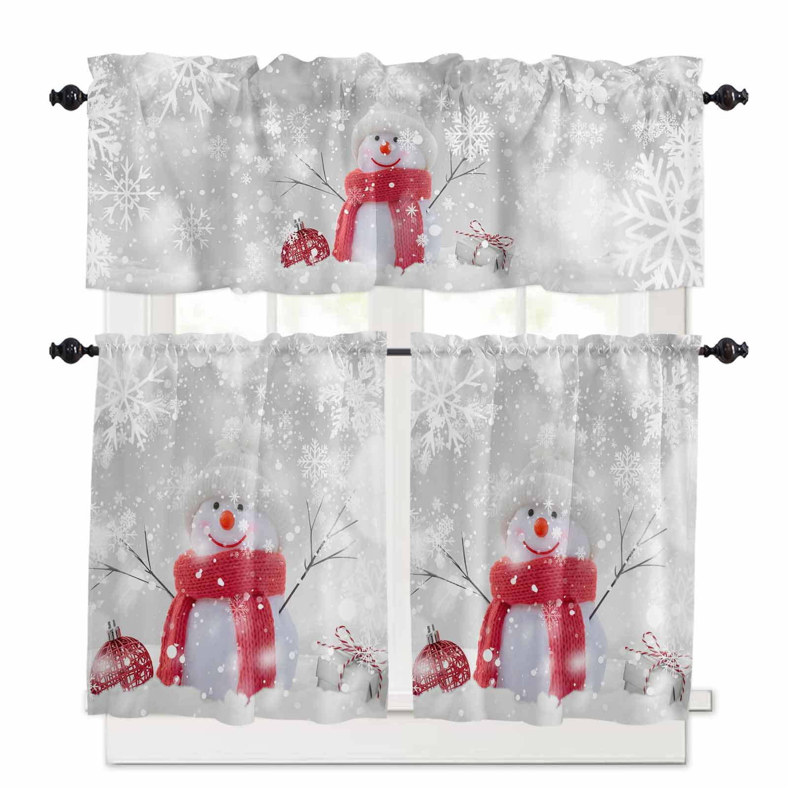 Winter Snowflake Curtain Valances Set Christmas Pink Background Modern ...