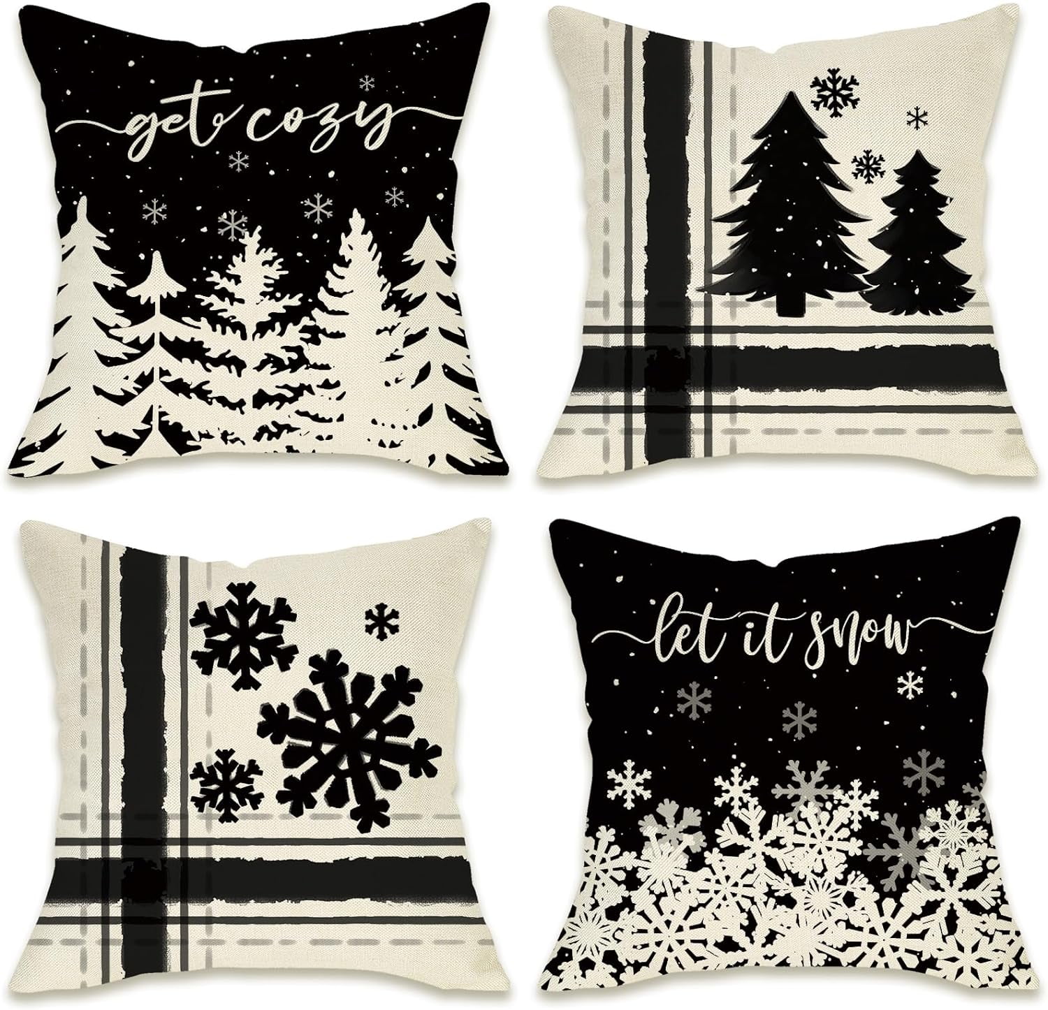 Winter Snowflake Decorative Throw Pillow Covers 16x16 Set of 4, Let It ...