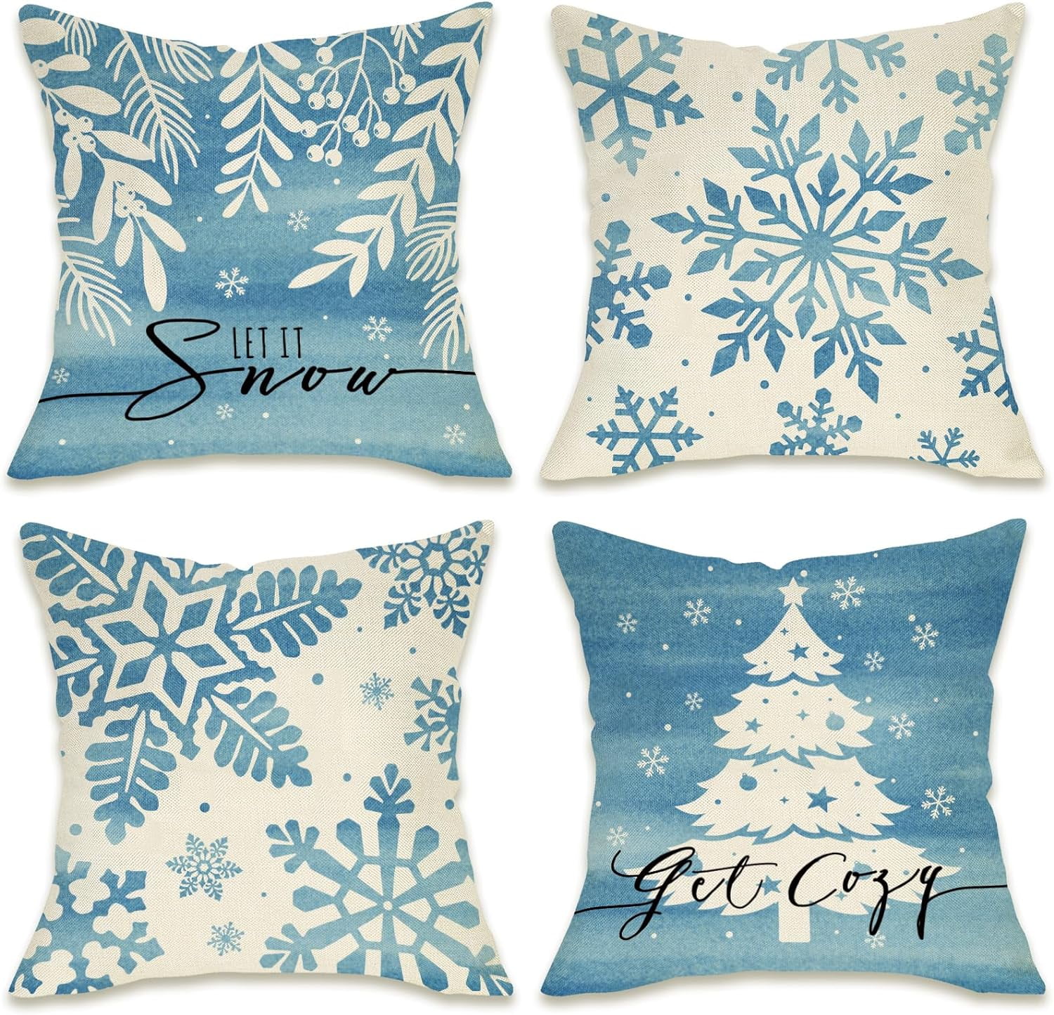 Winter Snowflake Decorative Throw Pillow Covers 18 x 18 Set of 4, Let ...