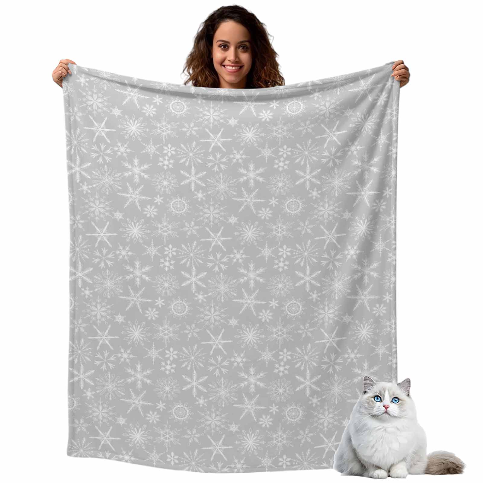 Winter Snowflake Fleece Throw Blanket Lightweight Christmas Gray ...