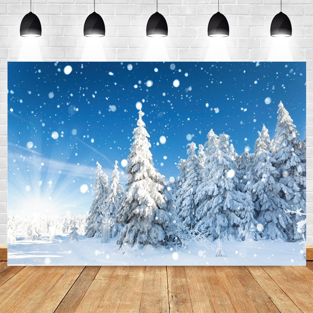 Winter Snowflake Forest Landscape Backdrop Christmas Tree Glitter Snow ...
