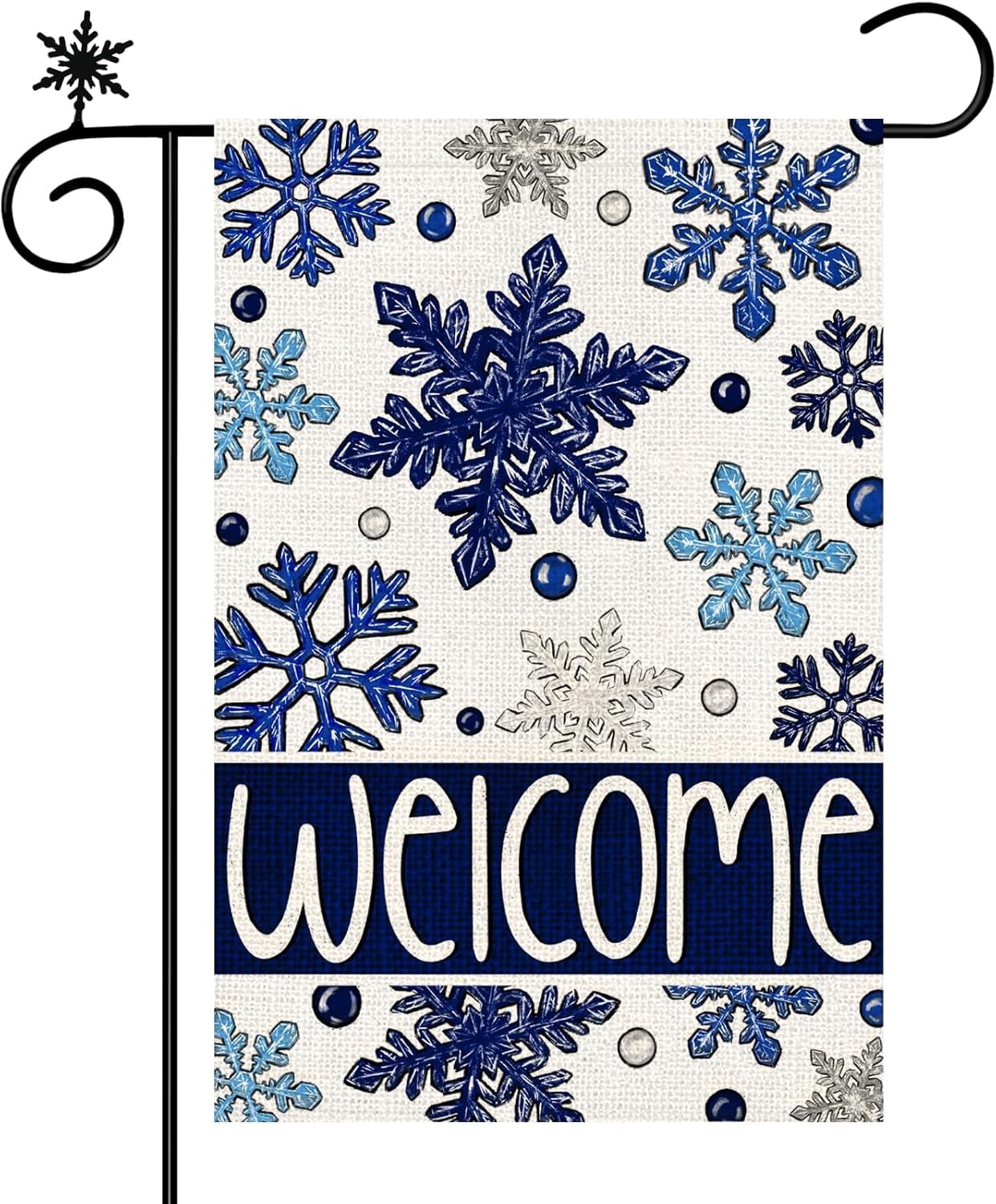 Winter Snowflake Garden Flag Blue Welcome Double Sided, Christmas ...