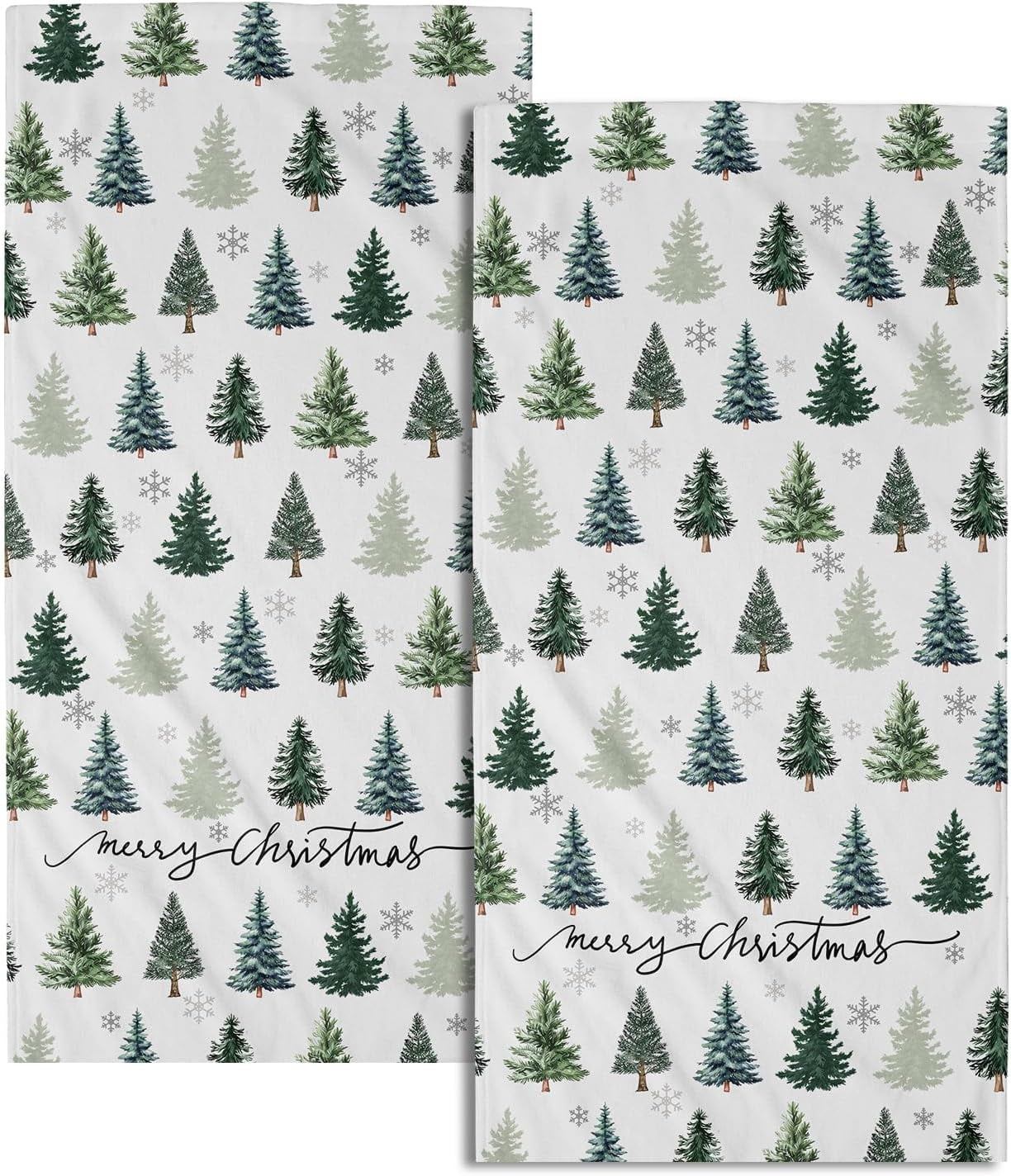 Winter Snowflake Green Tree Hand Towel Set of 2 Soft Absorbent Green ...