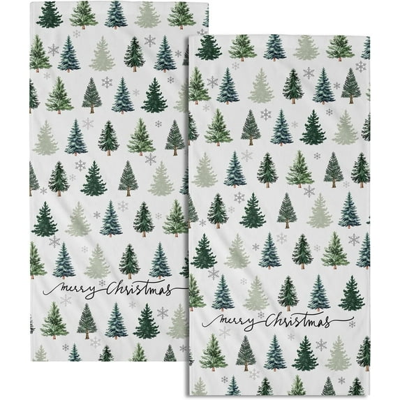 Winter Snowflake Green Tree Hand Towel Set of 2 Soft Absorbent Green ...