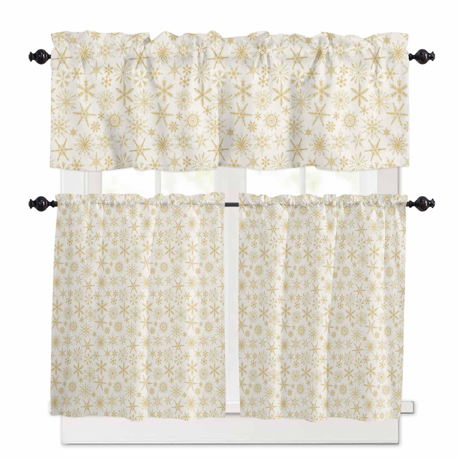 Winter Snowflake Kitchen Curtains and Valances Set, Christmas White ...