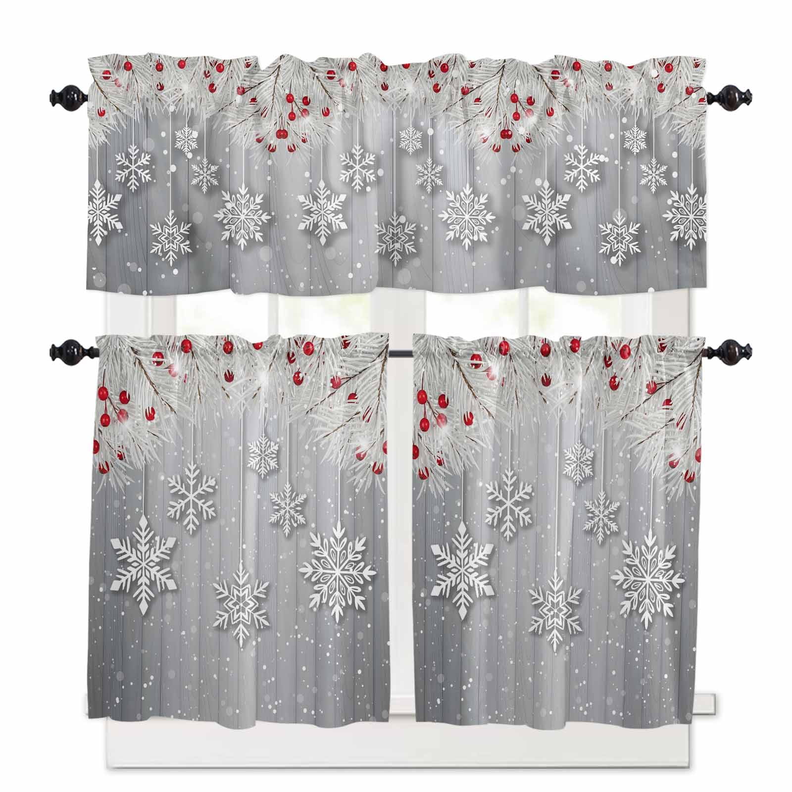 Winter Snowflake Kitchen Curtains and Valances Set, Christmas White ...
