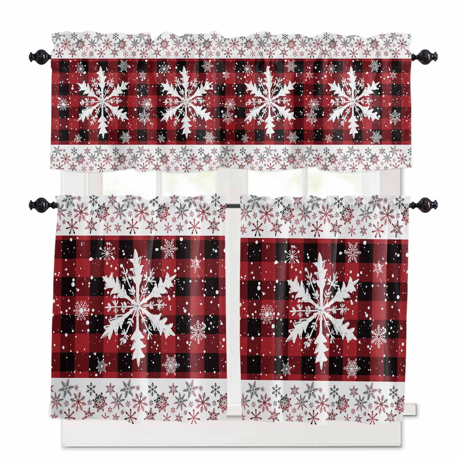 Winter Snowflake Kitchen Curtains Valances and Tiers Set of 3 Christmas ...