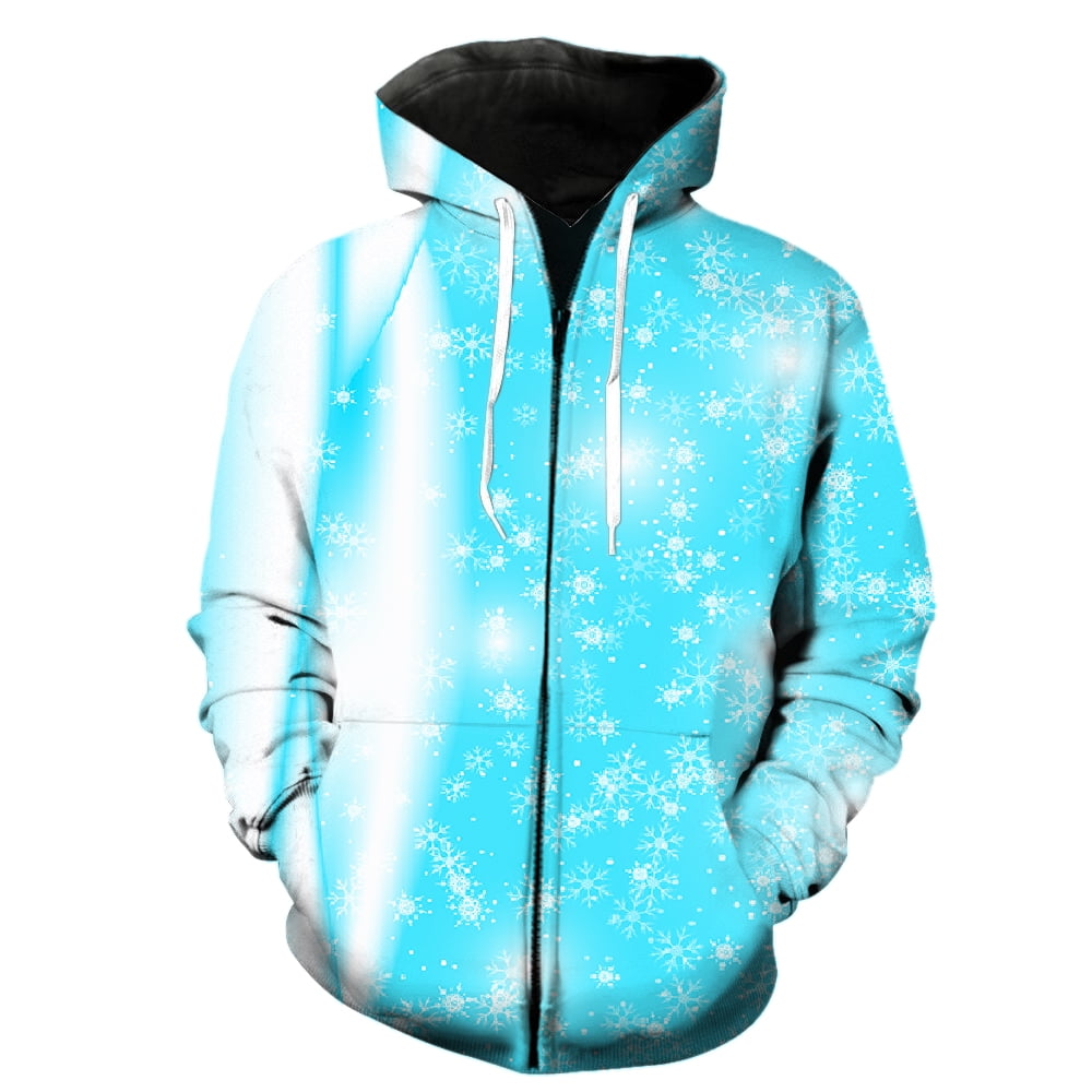 Winter Snowflake Pattern Men's Zipper Hoodies With Hood Jackets 3D ...