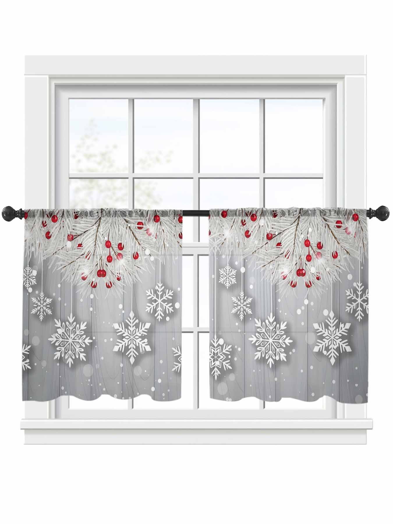 Winter Snowflake Sheer Curtains 45 inches Long, Christmas White Pine ...