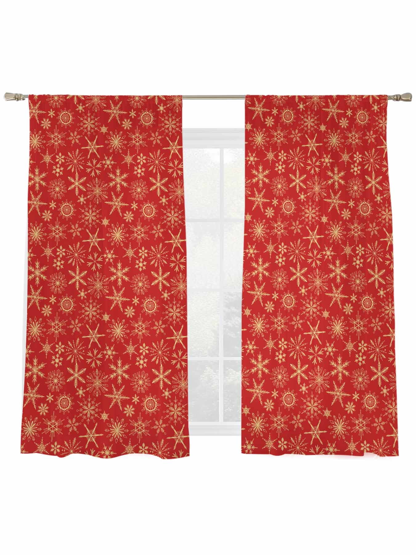 Winter Snowflake Sheer Curtains 63 inches Long, Christmas Red ...