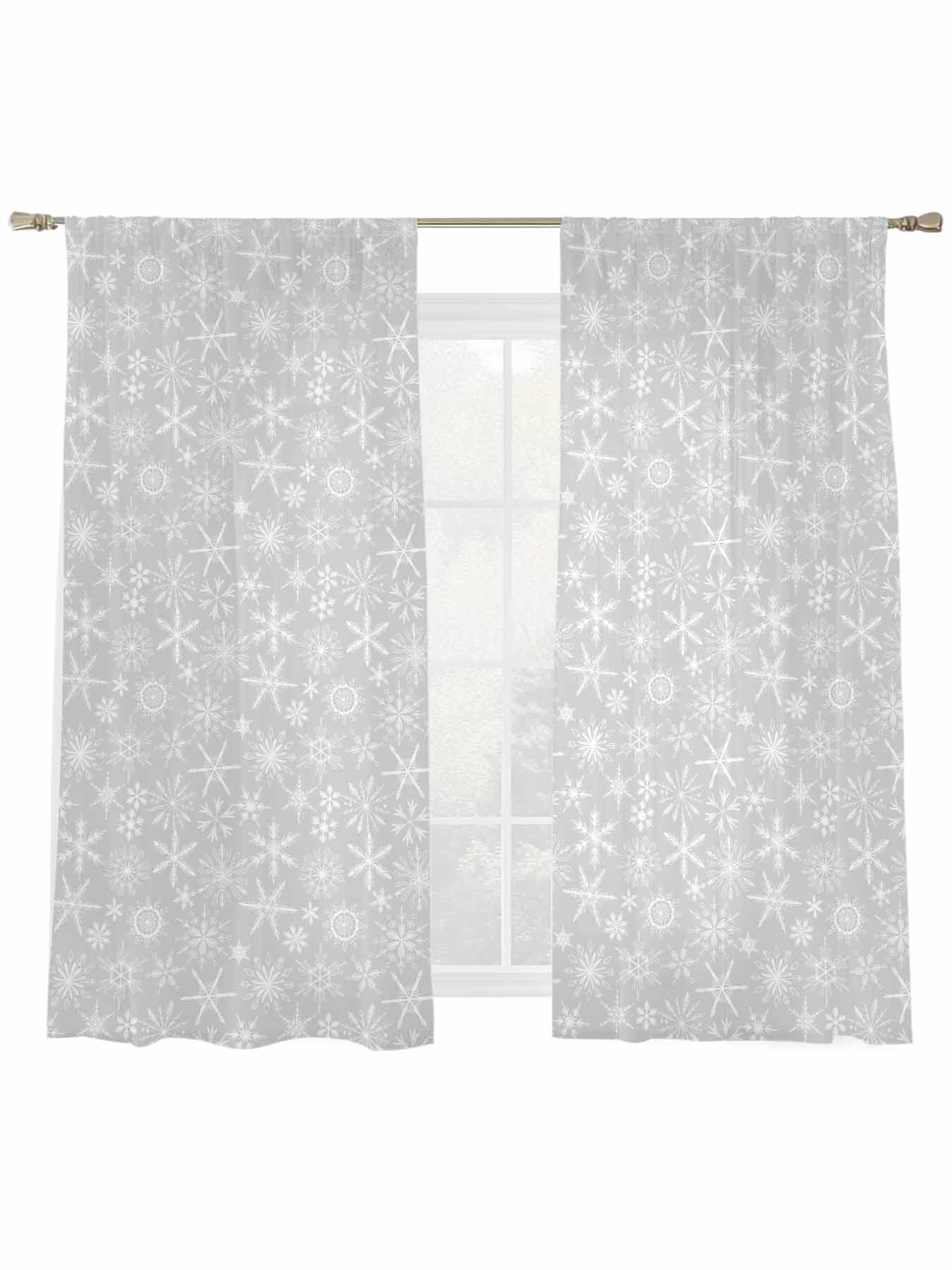 Winter Snowflake Sheer Curtains 72 inches Long, Christmas Gray ...