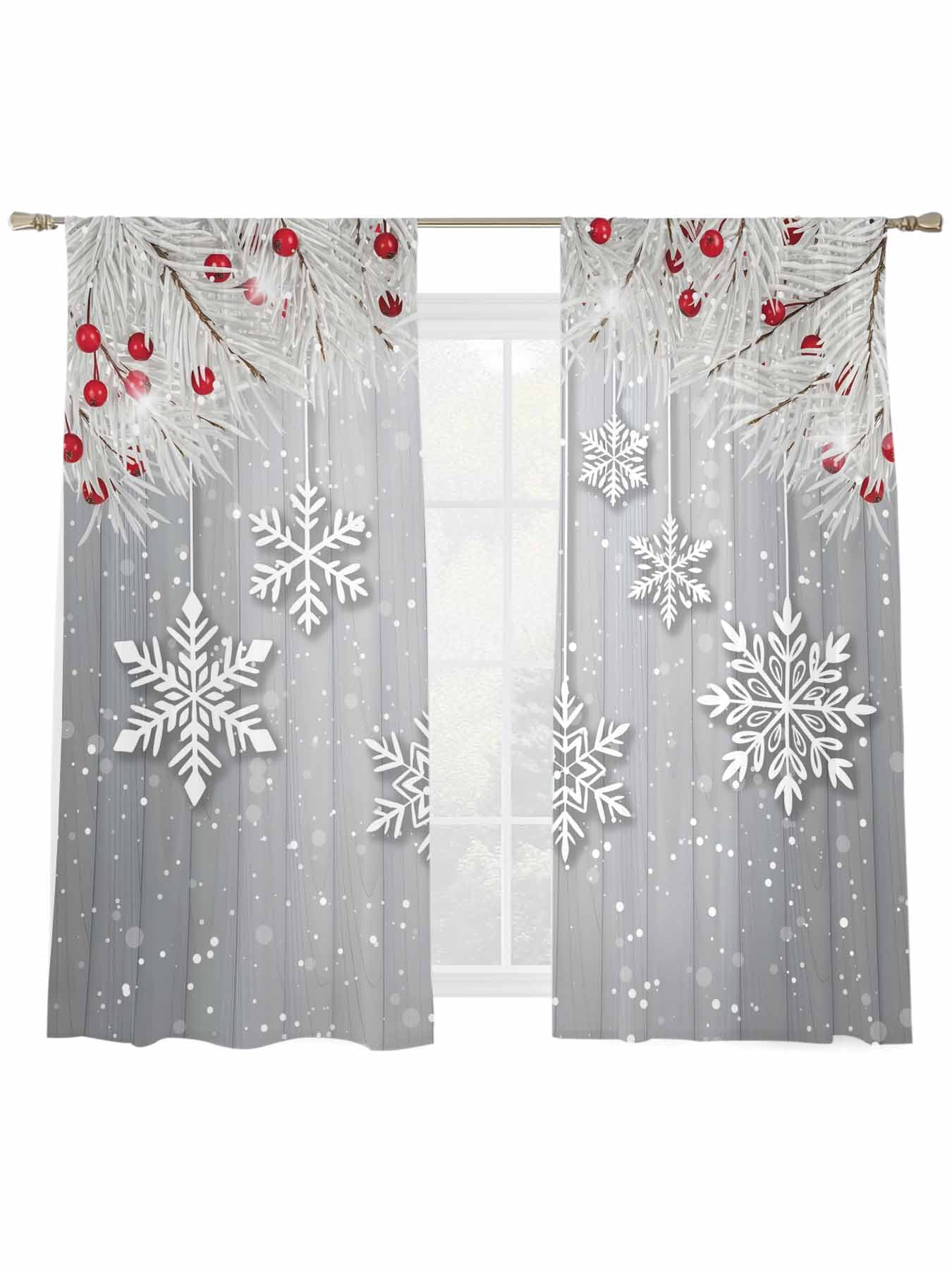 Winter Snowflake Sheer Curtains 72 inches Long, Christmas White Pine ...