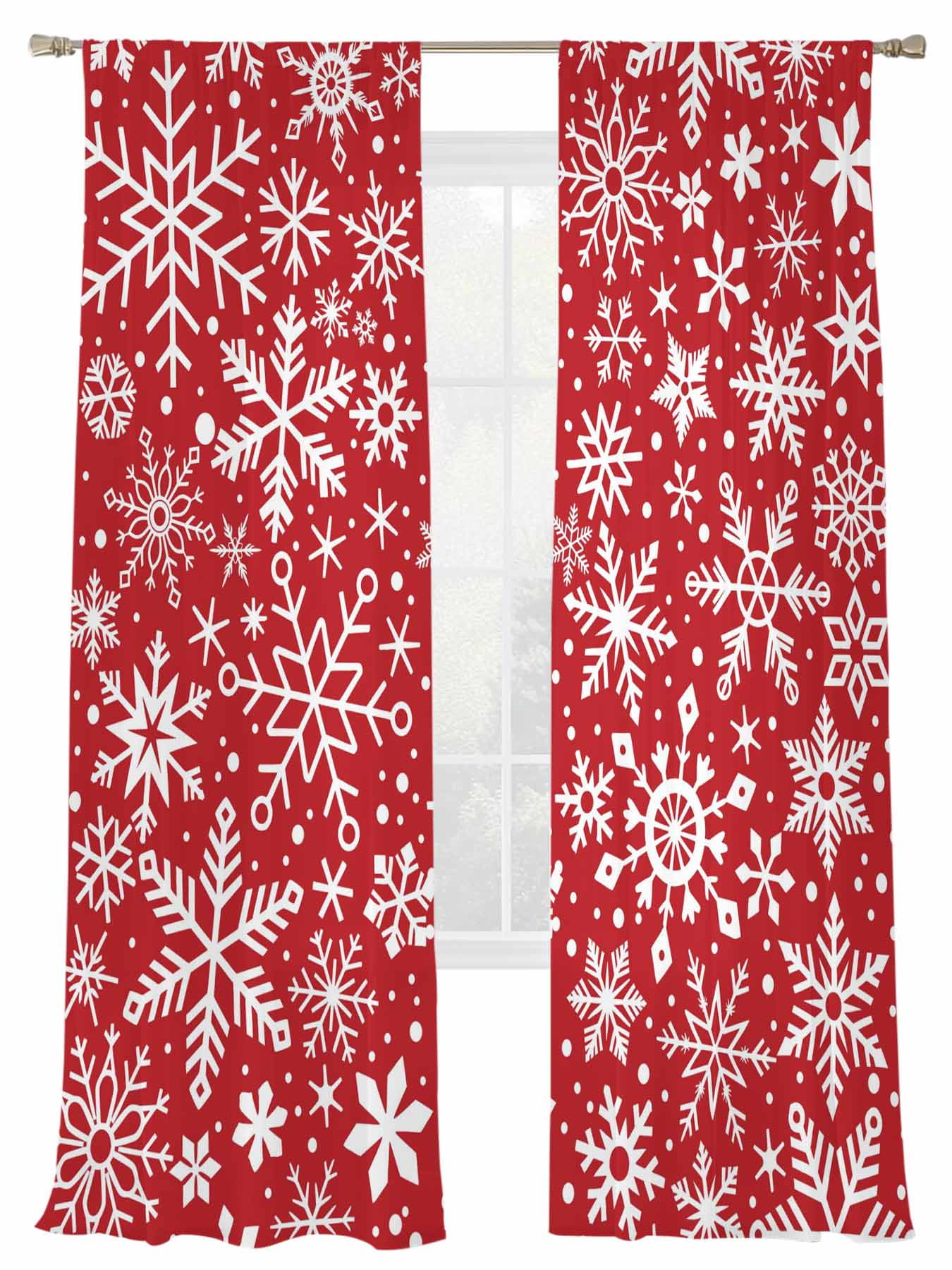 Winter Snowflake Sheer Curtains 84 inches Long, Christmas Retro Red ...