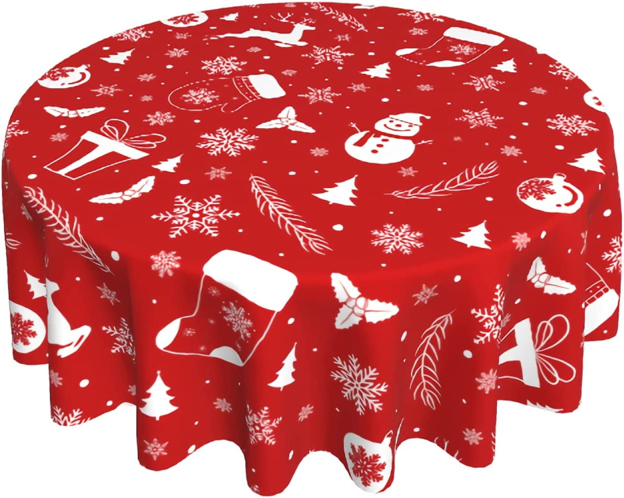 Winter Snowflake Table Cloths Round Christmas Tablecloth 60 Inch, Red ...