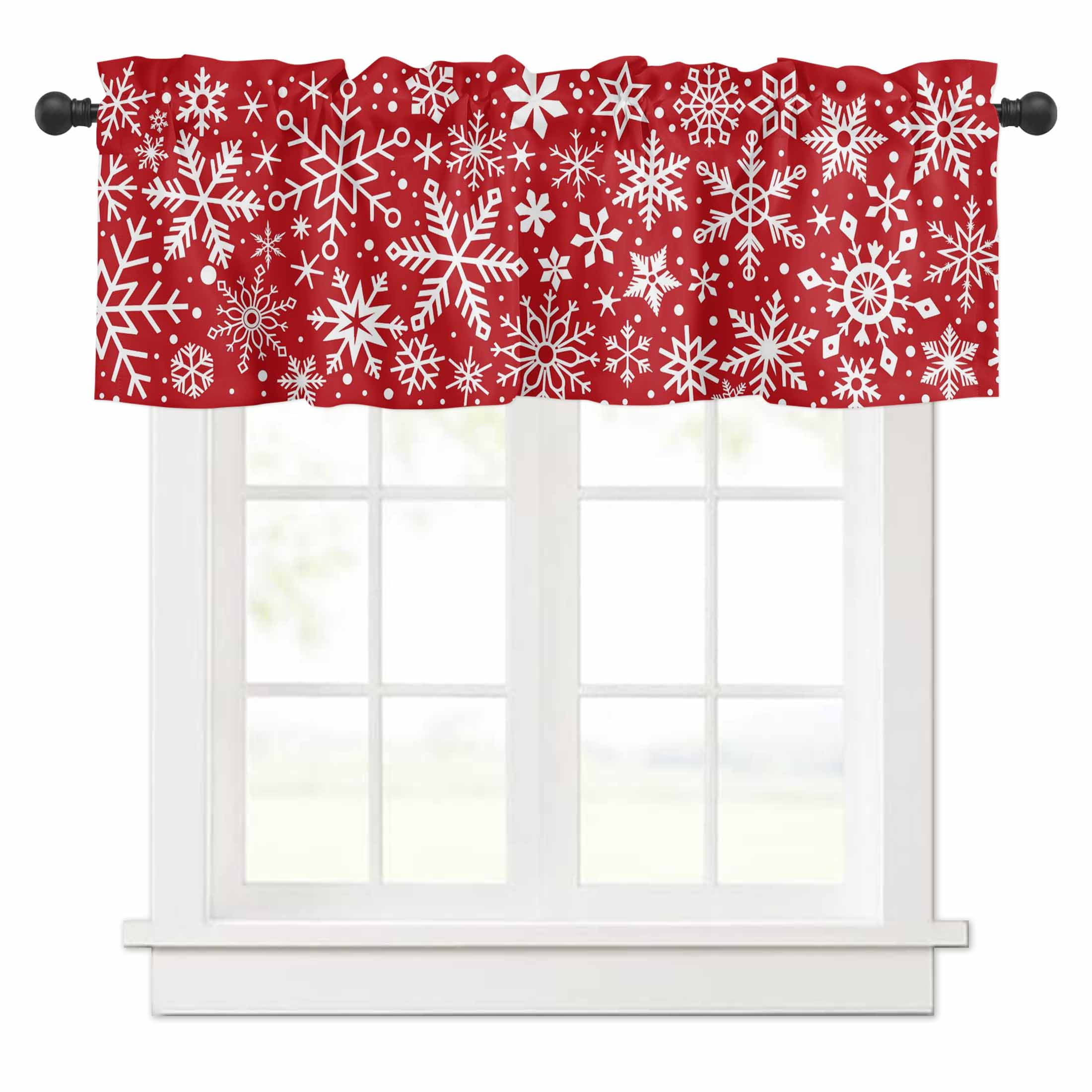 Winter Snowflake Valances for Windows Christmas Retro Red Background ...