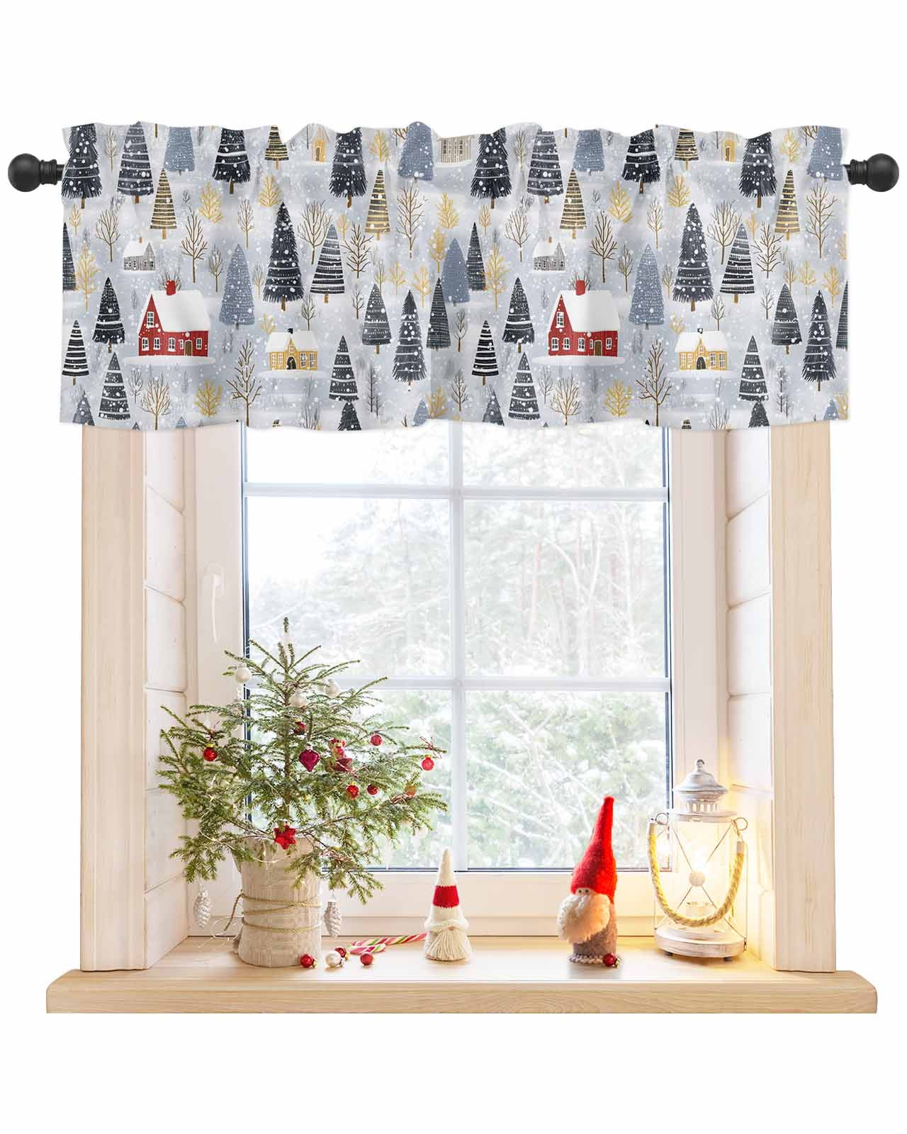 Winter Snowflakes Christmas Tree Seamless Window Valances for Kitchen ...