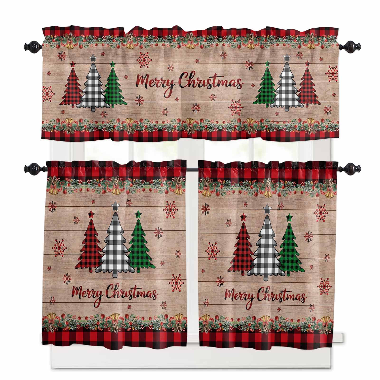 Winter Snowflakes Curtain Valances Set Christmas Snow Winter Xmas Black ...