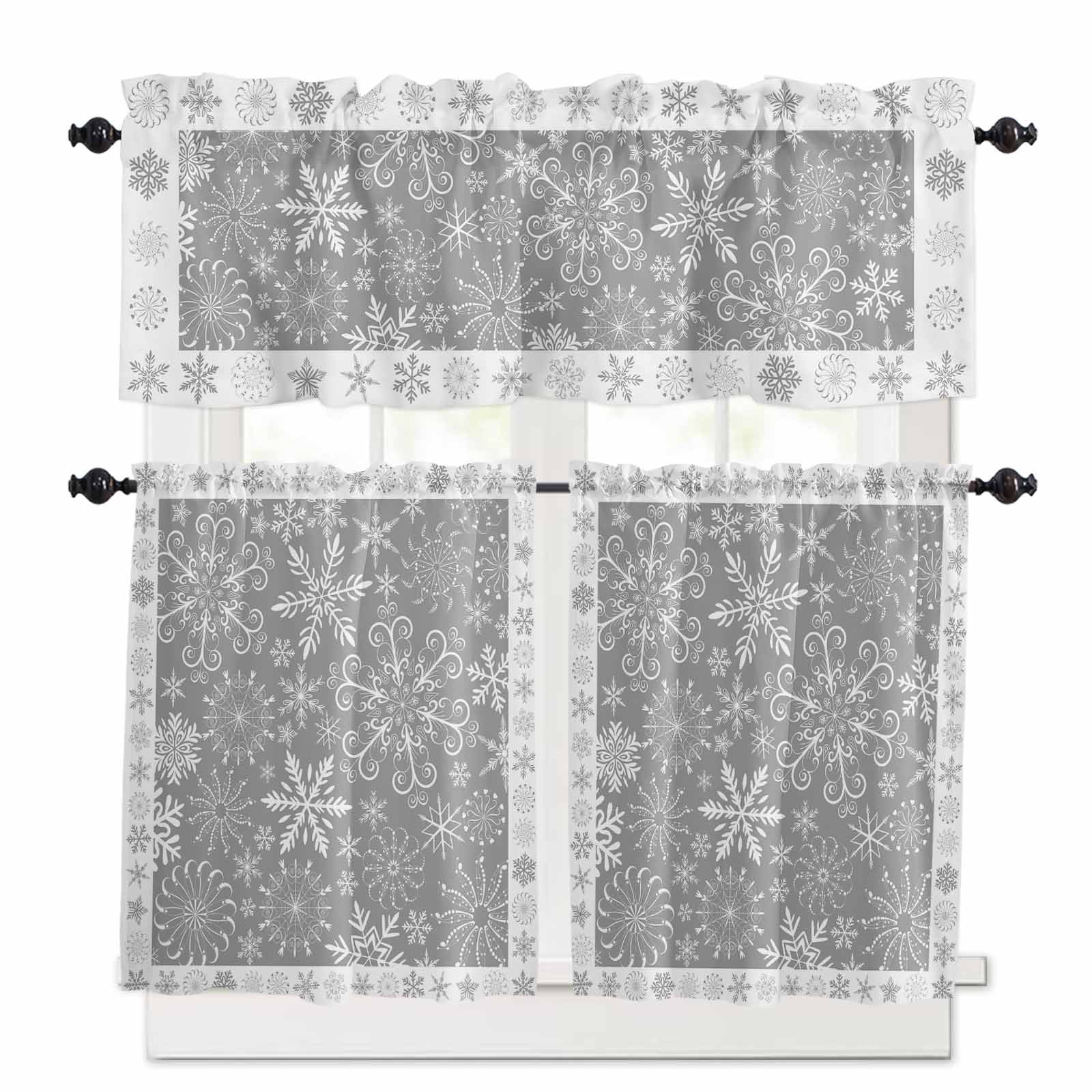 Winter Snowflakes Kitchen Curtains and Valances Set, Christmas Abstract ...