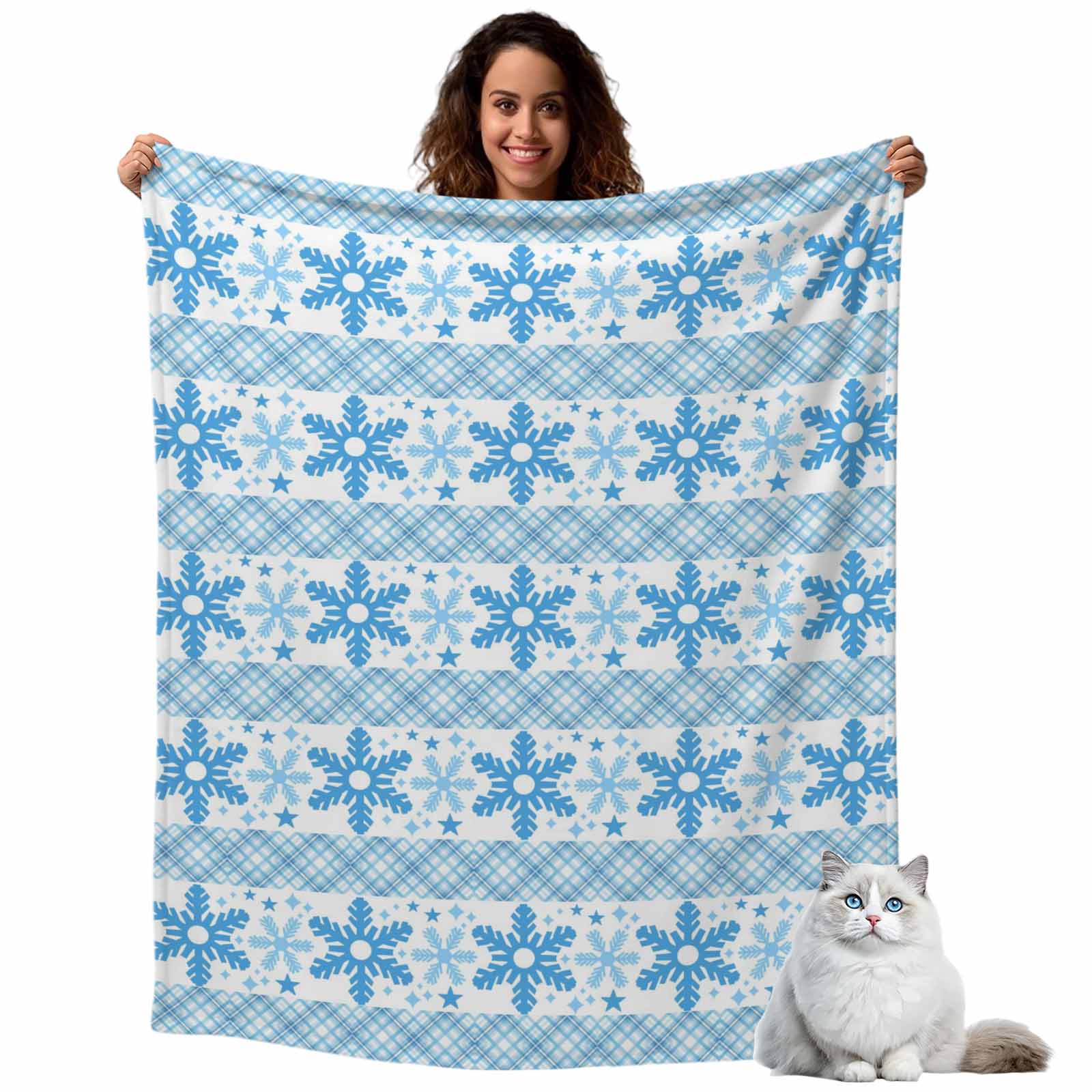 Winter Snowflakes Stars Throw Blanket Flannel Fleece Throws, Deep Blue ...