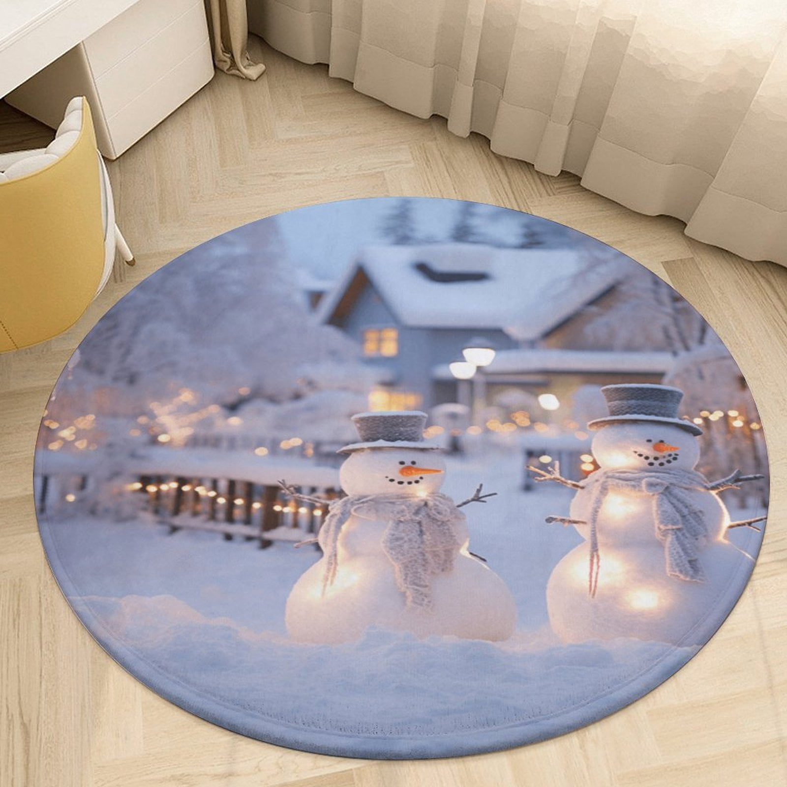 Winter Snowman Christmas Tree Round Area Rugs for Bedroom Living Room ...