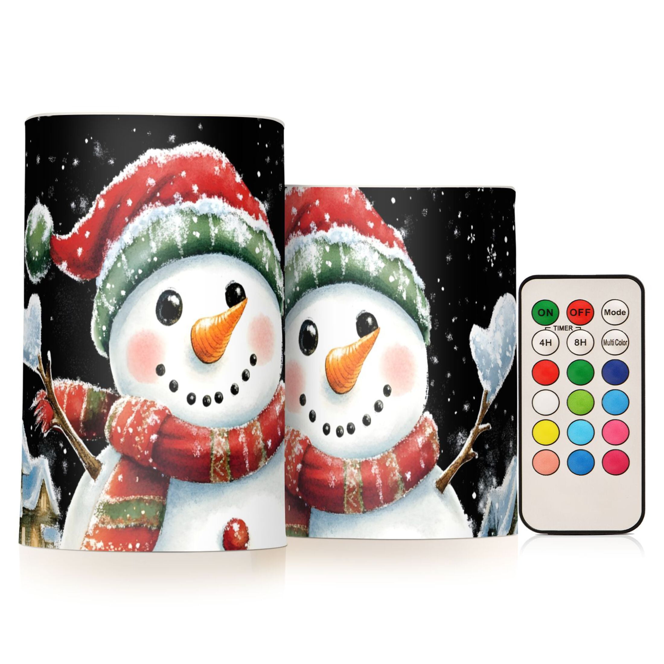 Winter Snowman Flickering Flameless Candles Battery Operated with Remote Timer LED Pillar ...