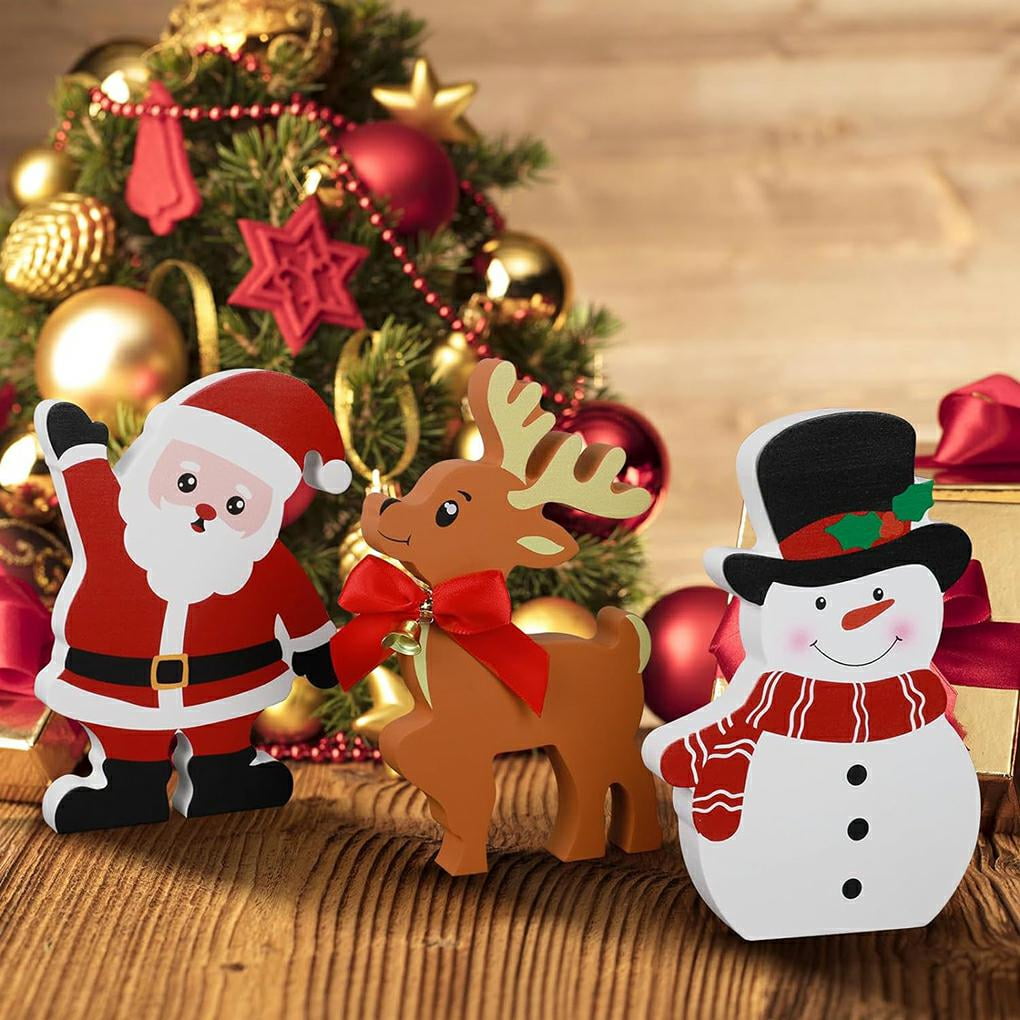 Winter Snowman Indoor Decor 3-Piece Set Cute Wooden Block Snowmen for ...